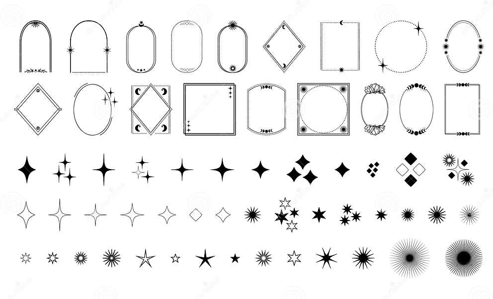 Set of Vector Mystical Frames with Celestial Decorative Elements and ...