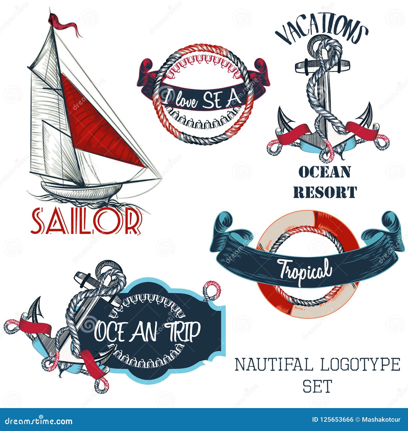 Set of Vector Nautical Logotypes for Design Stock Vector - Illustration ...