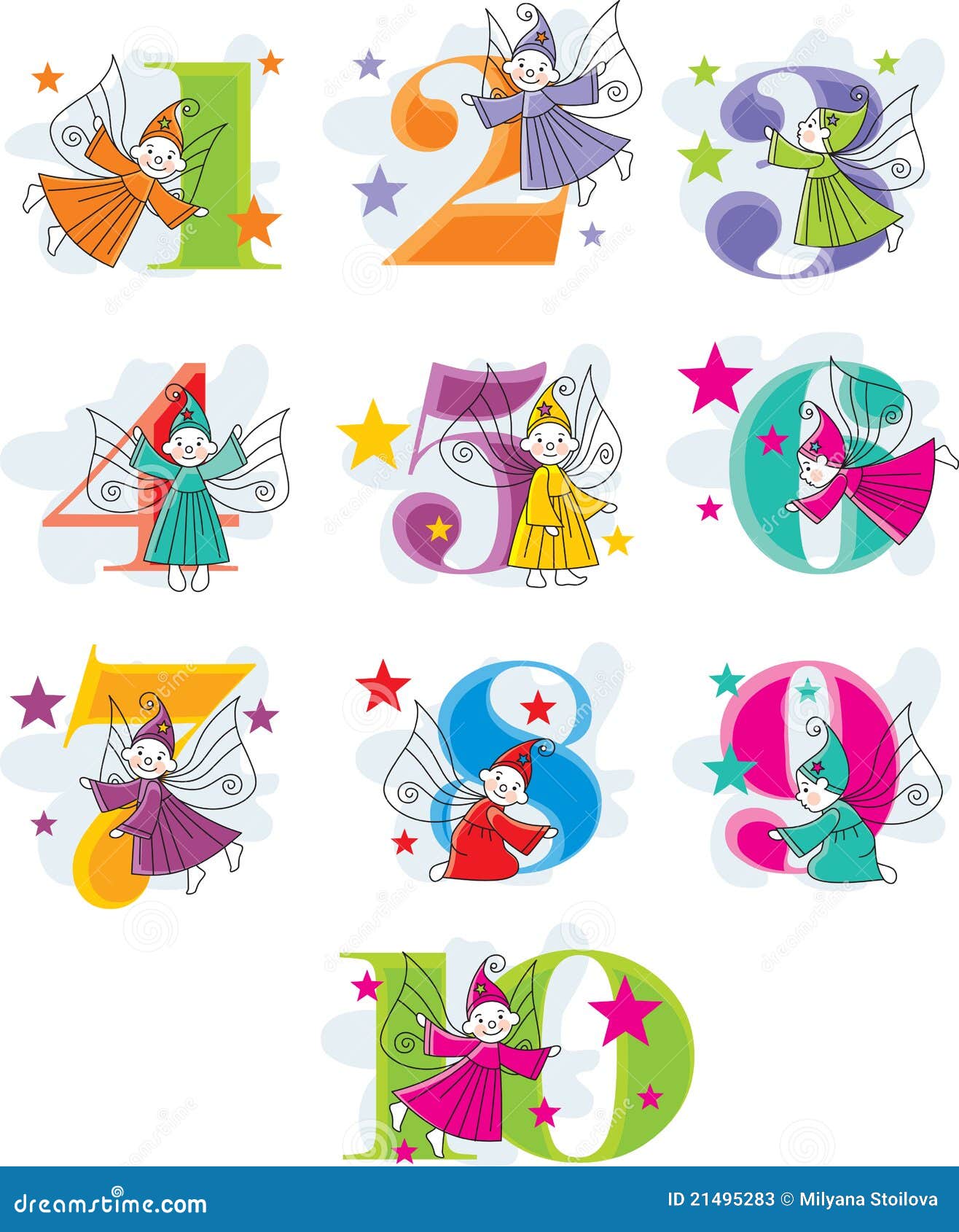 Set Vector Numbers with Elves Stock Vector - Illustration of flying ...