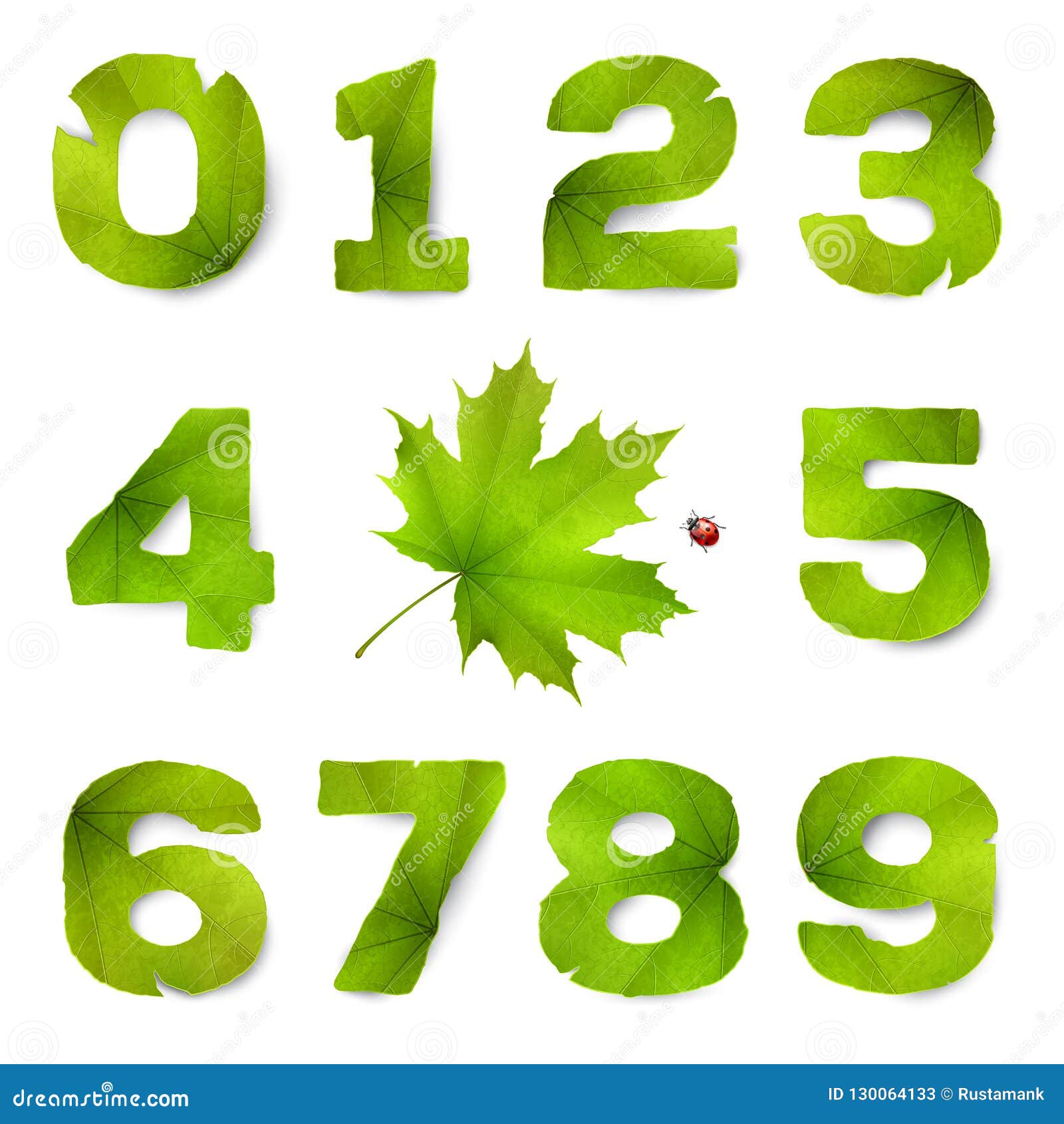 Set of Vector Numbers Made from Green Leaves Stock Vector ...