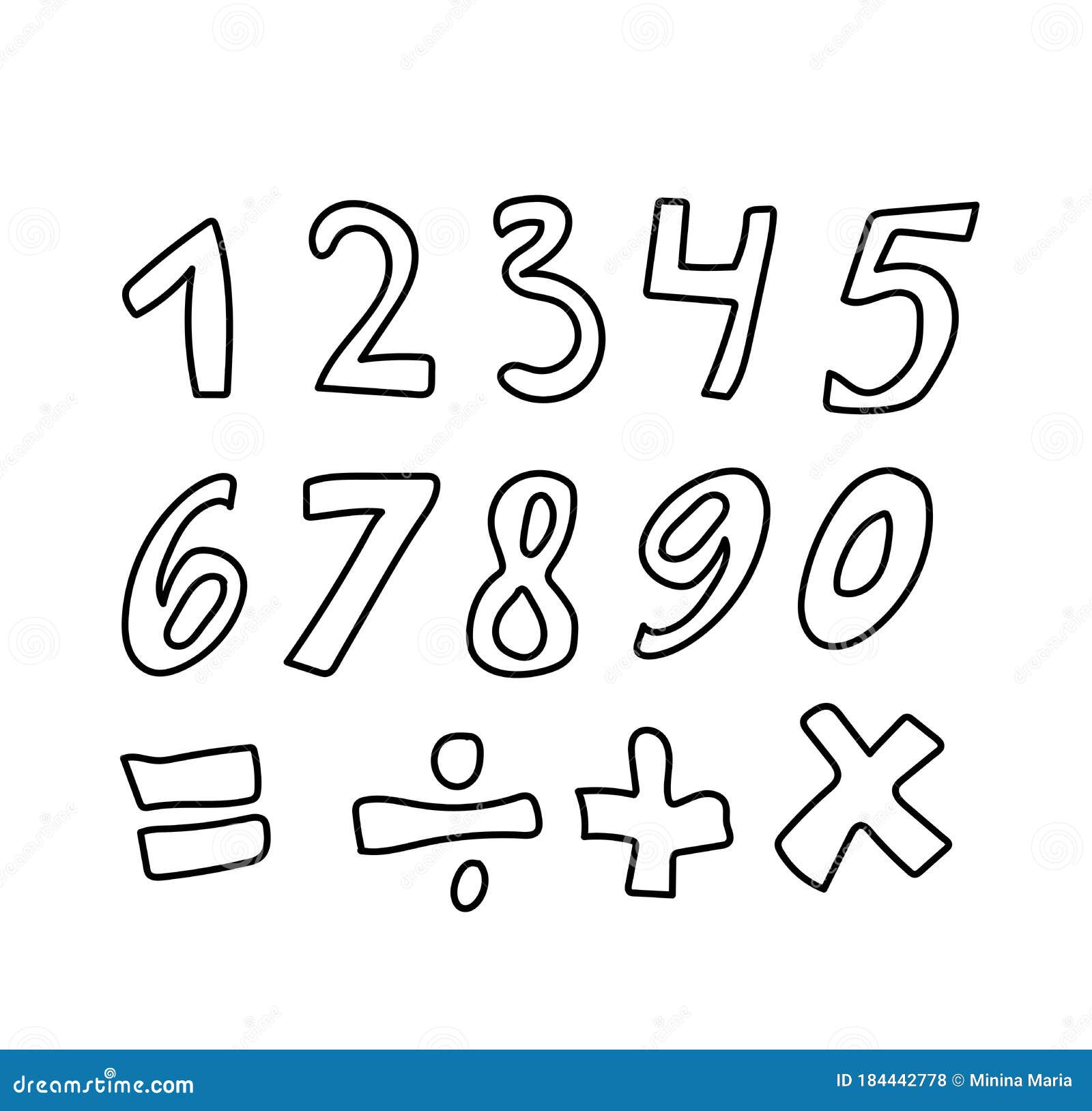Set Vector Numbers and Signs Hand Drawn Black Line.a Thing for Studying ...