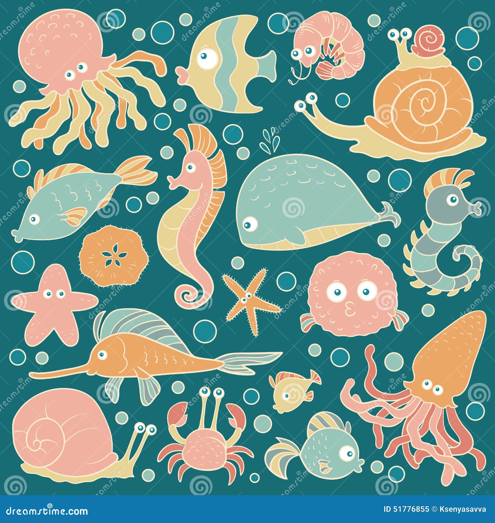 Set of Vector Ocean Animals, Stickers of Fish Stock Vector ...