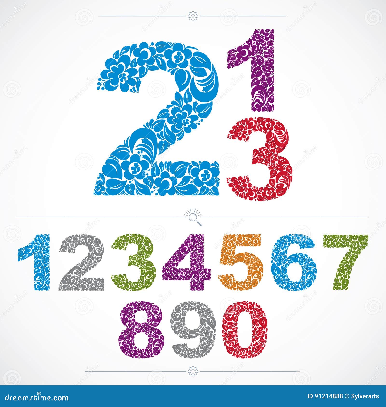 Set of Vector Ornate Numbers, Flower-patterned Numeration. Color Stock ...