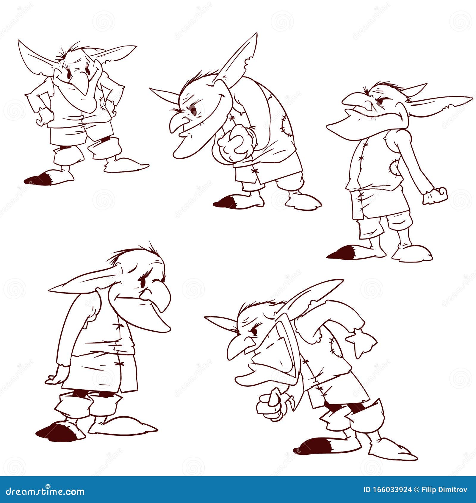Set of Vector Outline Drawings of Trolls or Goblins Stock Vector ...