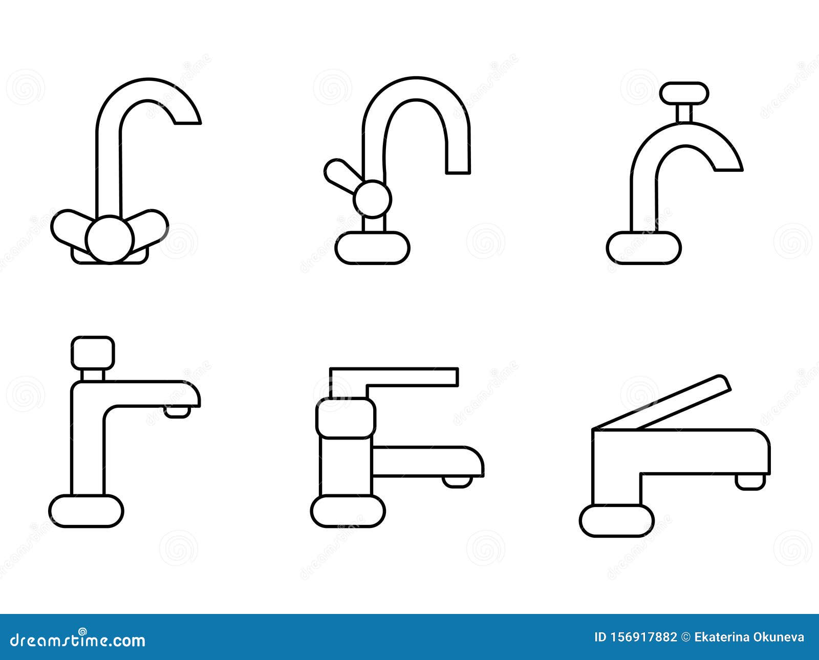Set of Vector Outline Faucets. Plumbing Elements for Design and Web ...