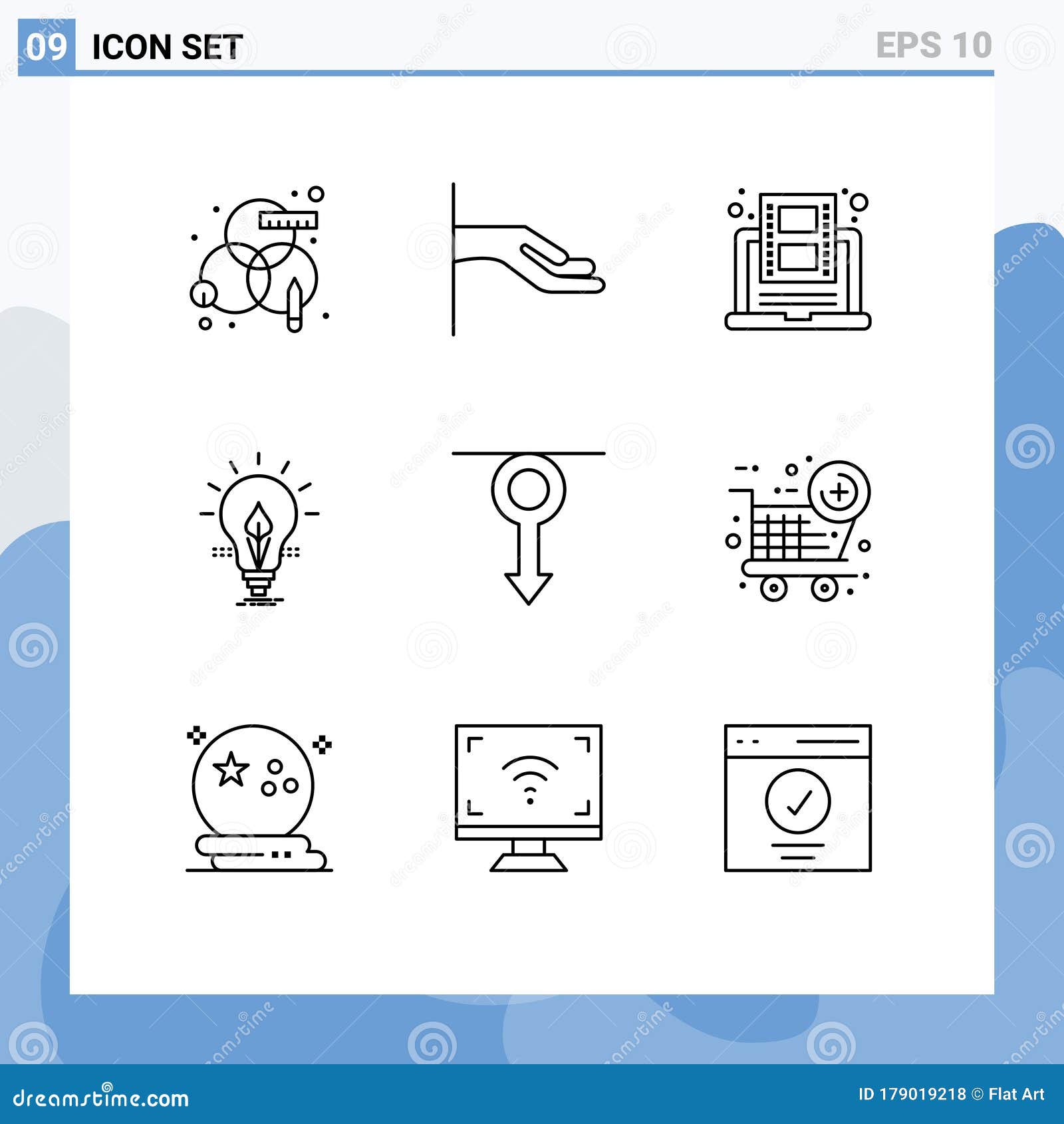 Set of 9 Vector Outlines on Grid for Boy, Energy, Learning, Electricity ...