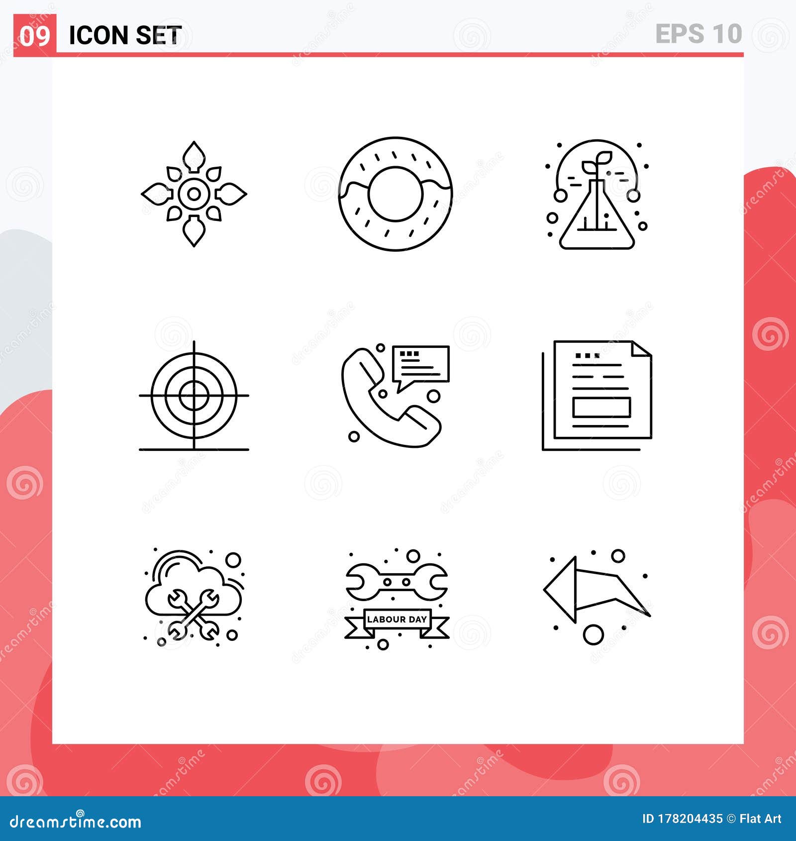 Outline Pack of 9 Universal Symbols of Contact, Shape, Plant, Math ...