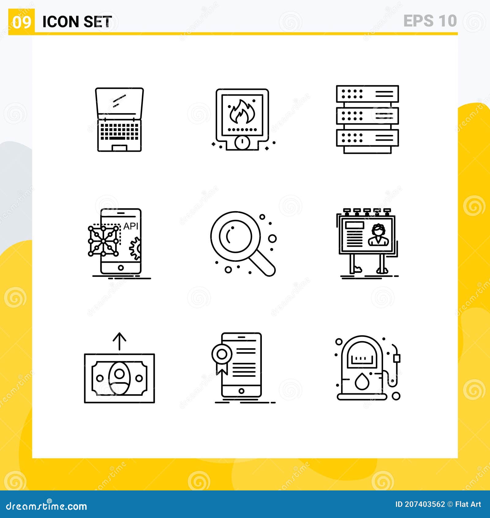 Set Of 9 Vector Outlines On Grid For Development Application System Api Storage Stock Vector