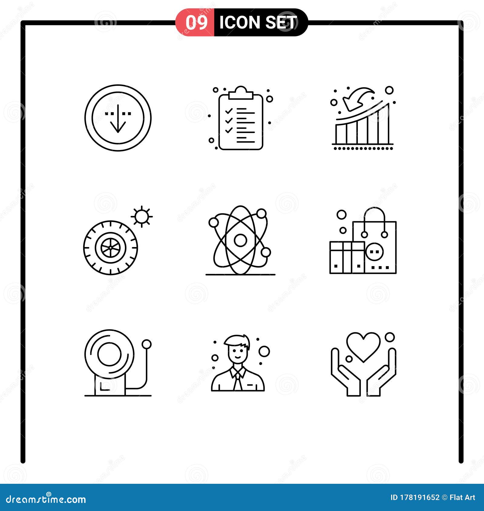 Set of 9 Vector Outlines on Grid for Energy, Wheel, Businessman, Tires ...