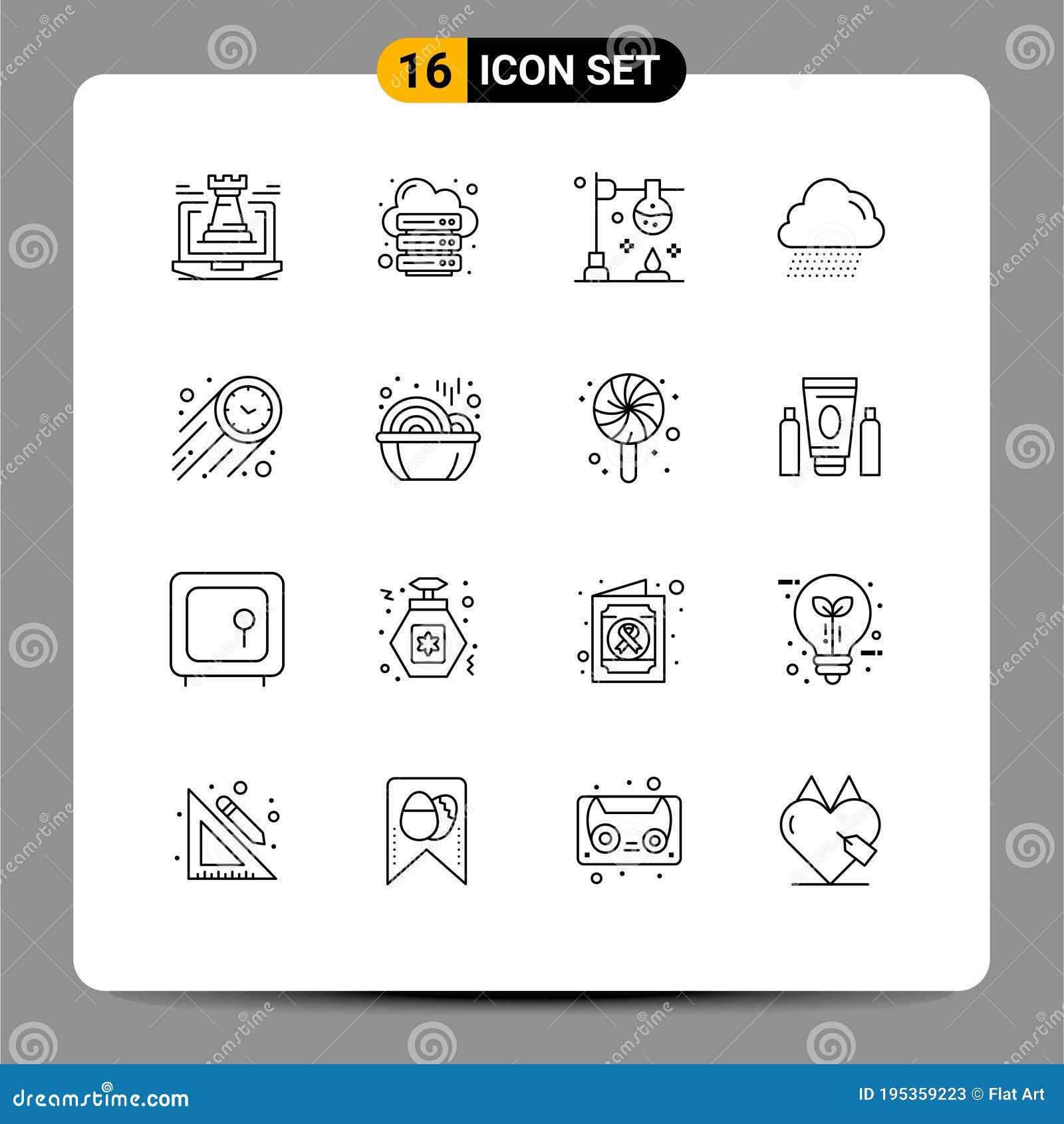 Set of 16 Vector Outlines on Grid for Fast, Rain, Server, Cloud ...