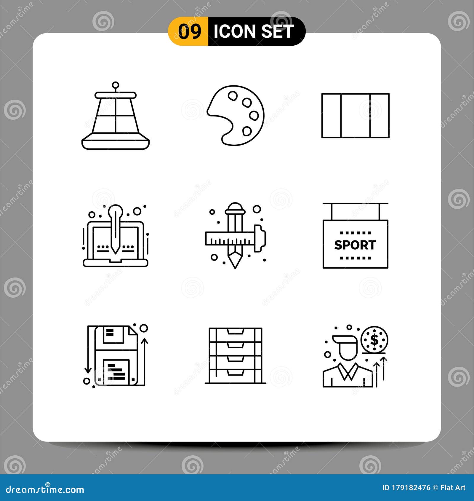 Set of 9 Vector Outlines on Grid for Graphic, Draw, Content, Design ...