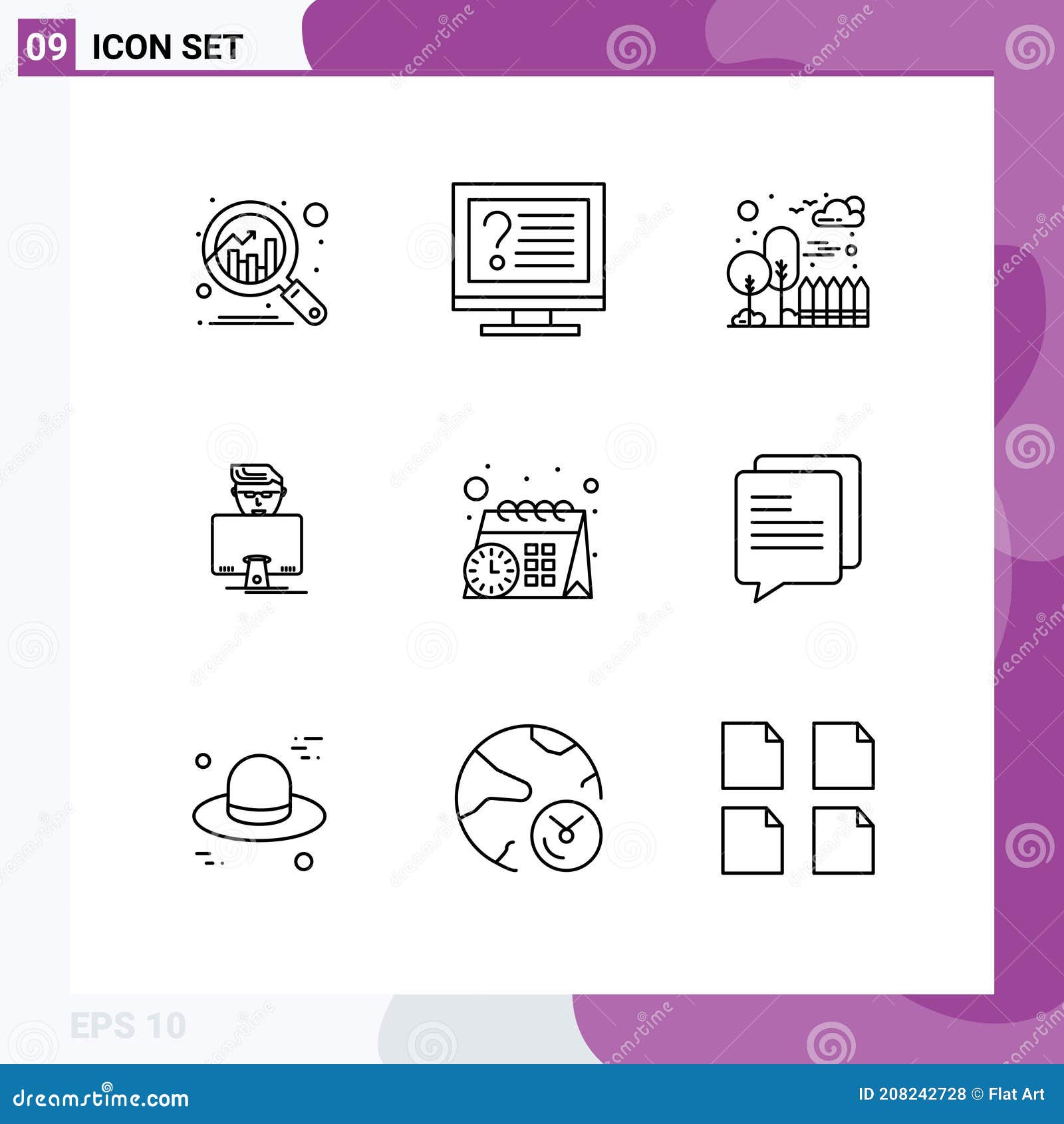 Set Of 9 Vector Outlines On Grid For Schedule Programmer Building