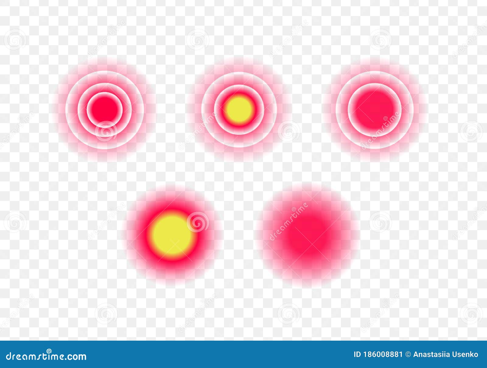 Set of Vector Pain Dot Radial Icons. Red Gradient Flat Circle Ache Target Isolated on ...