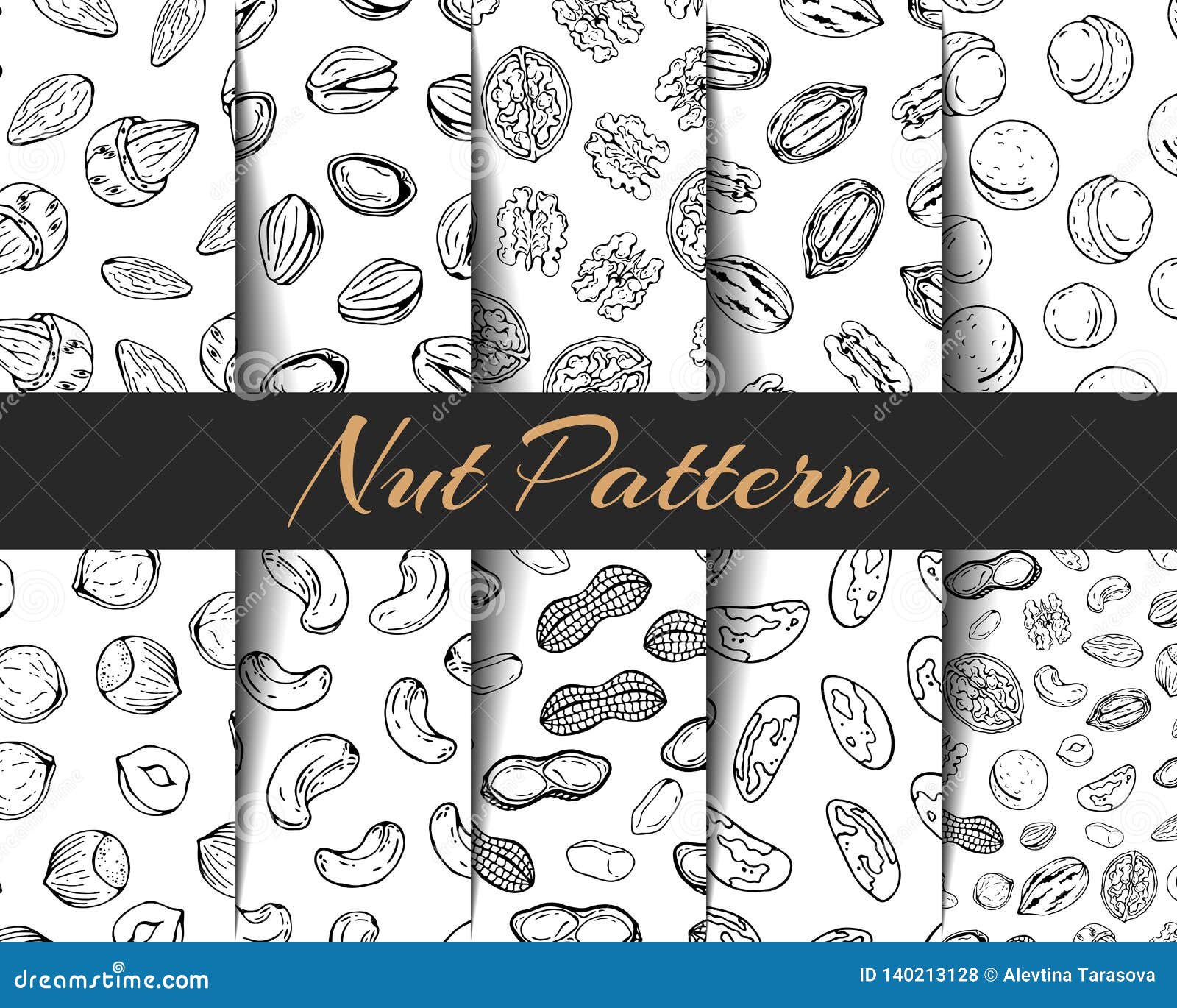 Set of Vector Patterns Different Kinds of Nuts. Stock Vector ...