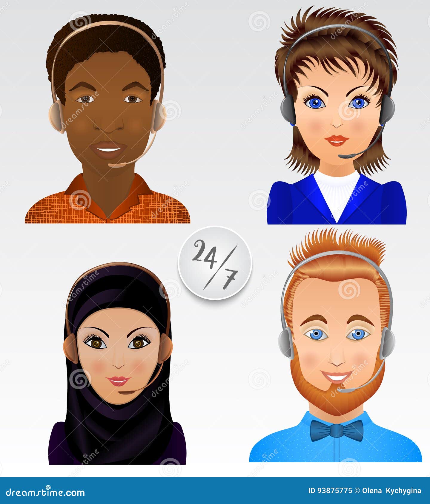 Set Vector People Avatars. Employees of Call Center Support and Stock ...