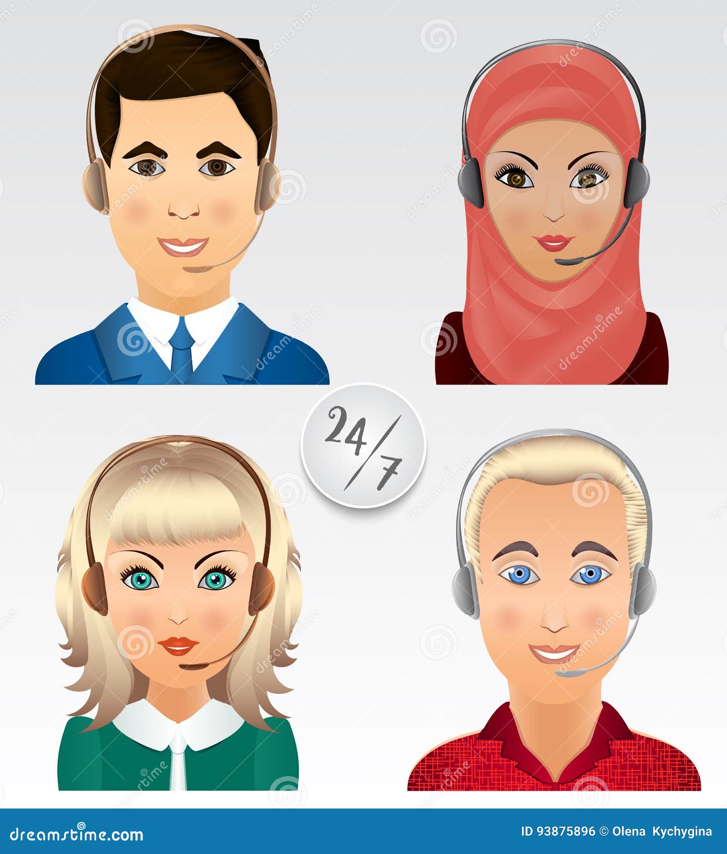 Set Vector People Avatars. Employees of Call Center Support and Stock ...