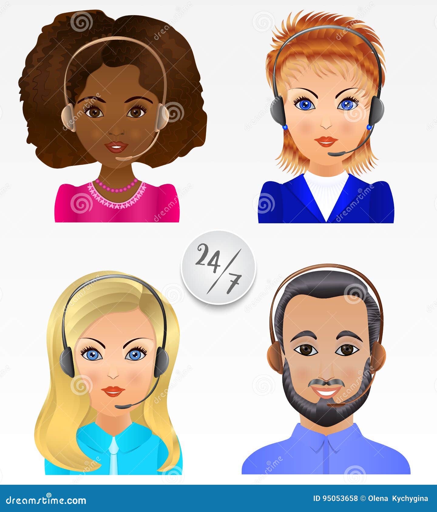 Set Vector People Avatars. Employees of Call Center Support and Stock ...