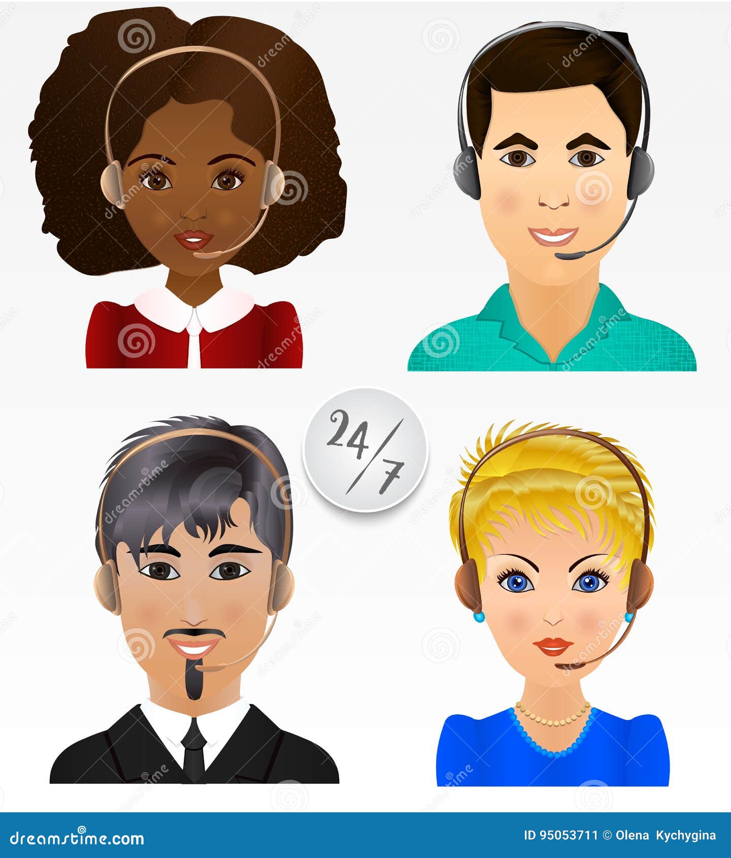 Set Vector People Avatars. Employees of Call Center Support and Stock ...
