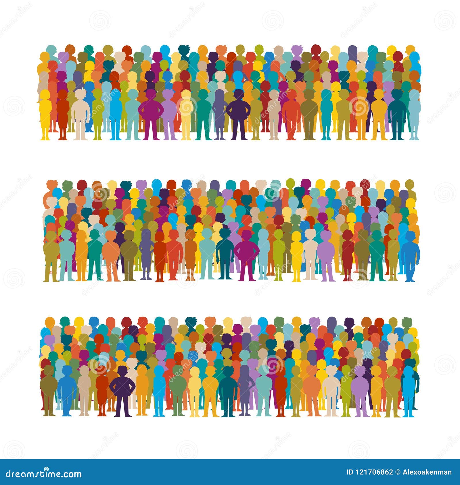 Set of Vector People Groups Arranged in a Row in Flat Style Stock ...