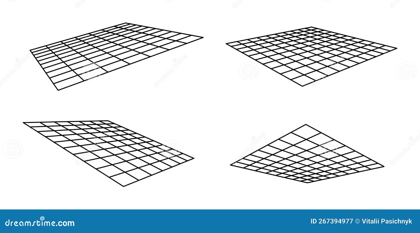 Set of Vector Perspective Grids. Digital Wireframes in Cyberspace ...