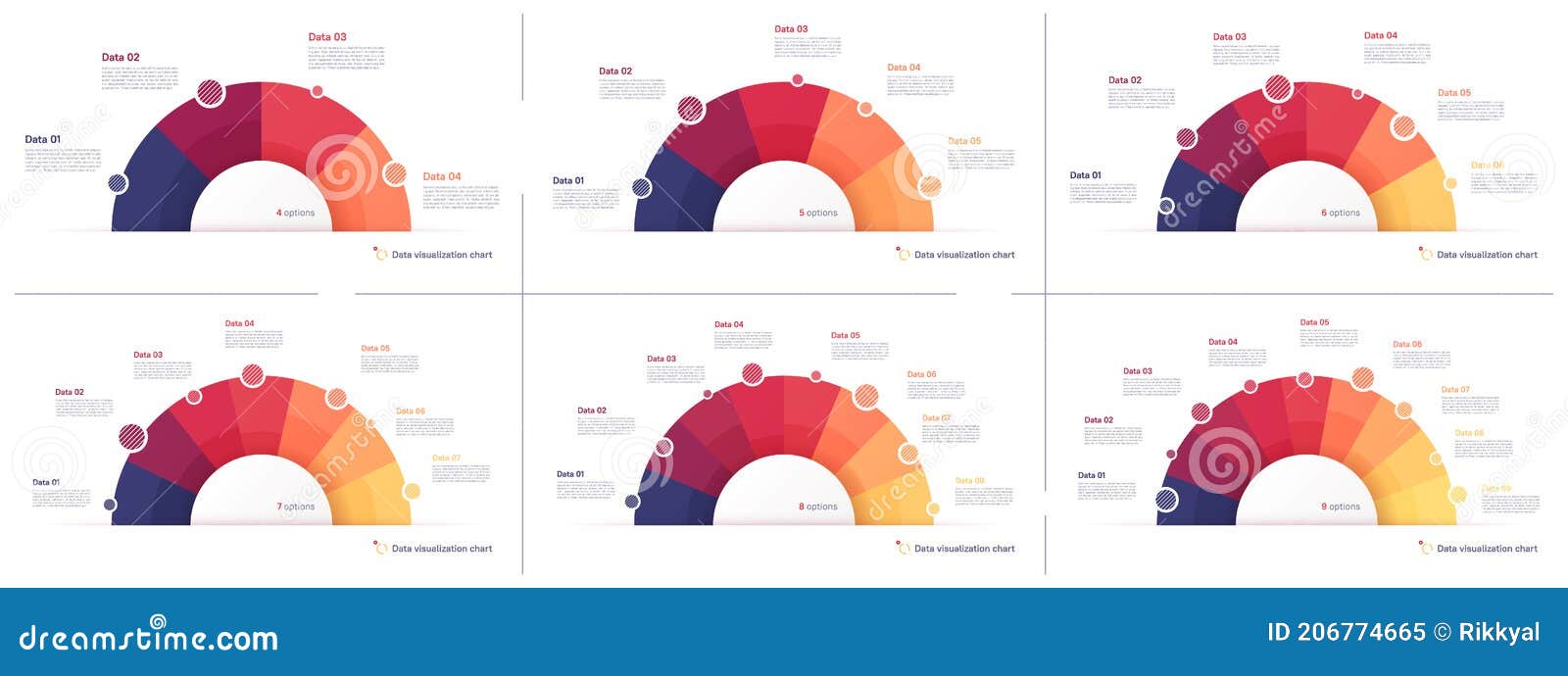 Set of Vector Pie Chart Infographic Templates in the Form of Semicircle ...