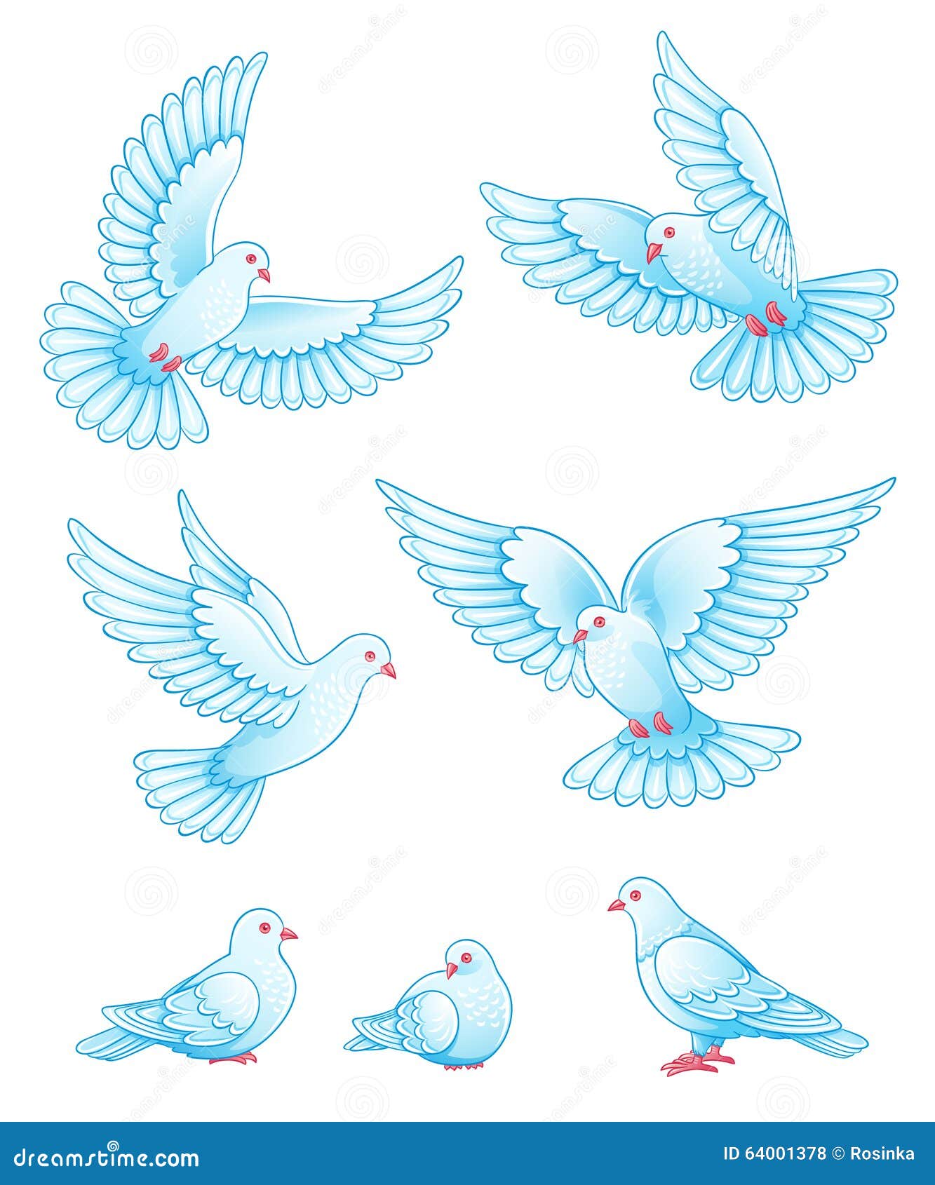 Vector Of A Pigeons Are Flying On White Background. Easy Editable ...