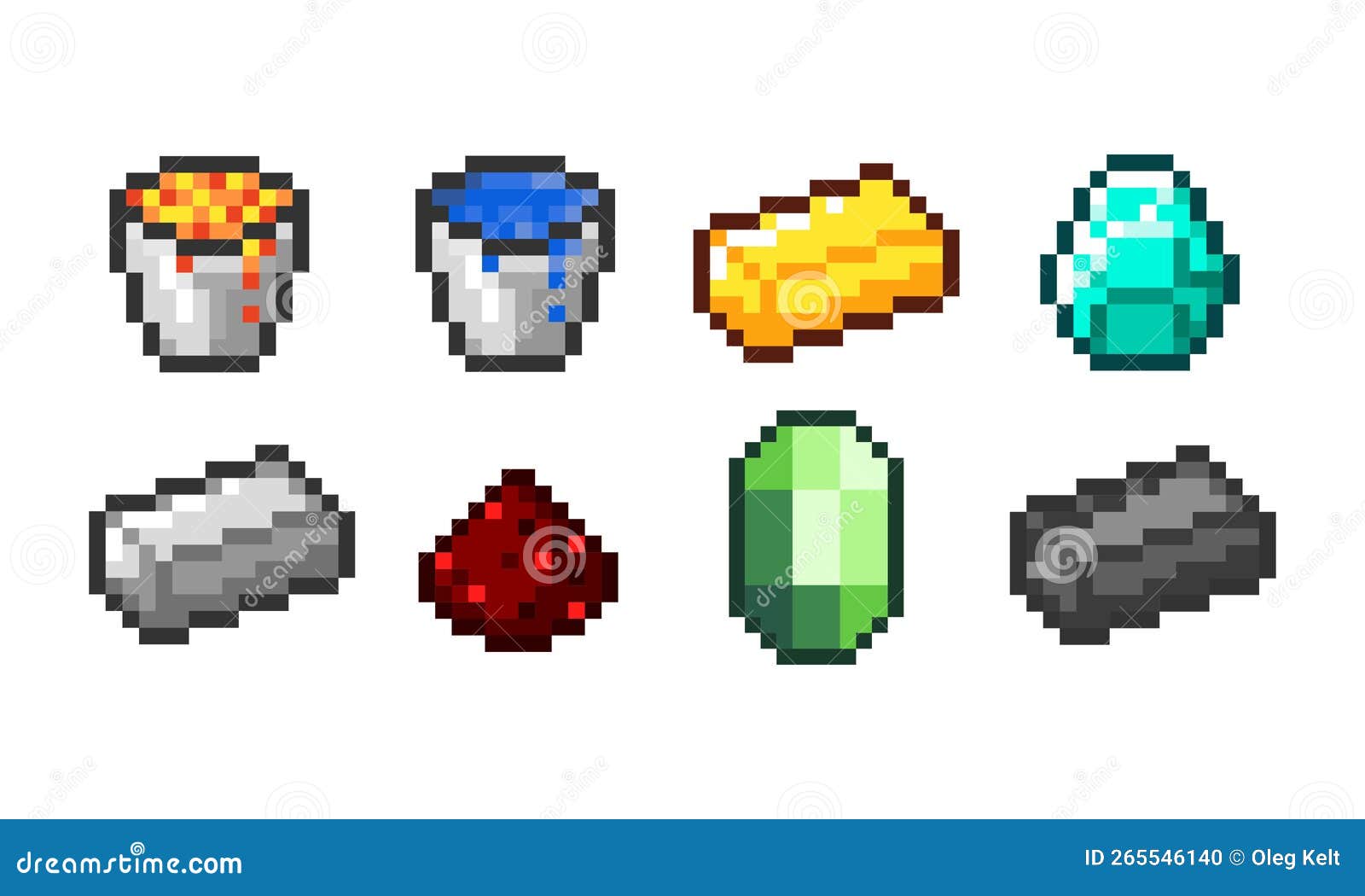 Set Of Vector Pixel Objects Objects For A Pixel Game Vector Illustration Stock Vector