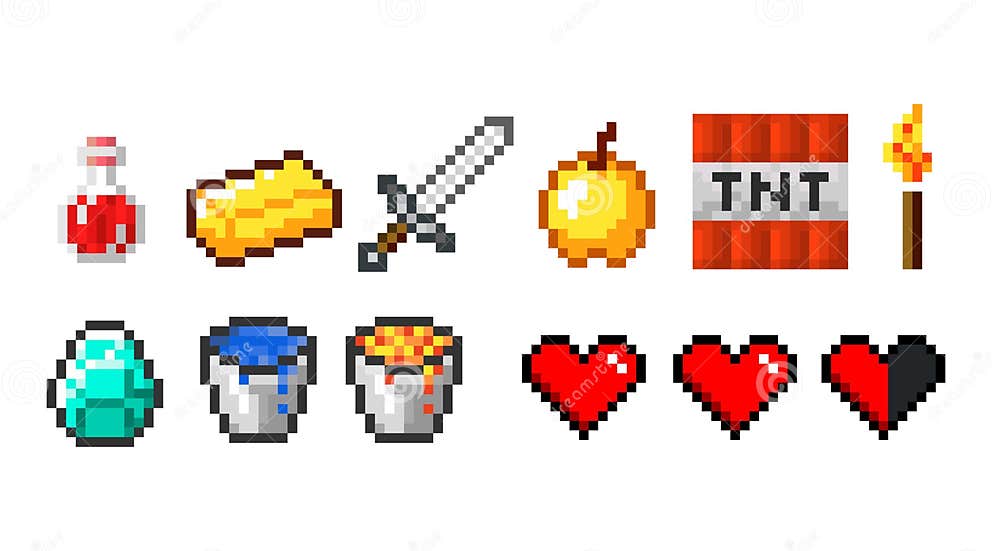 Set of Vector Pixel Objects. Objects for a Pixel Game. Vector Illustration Stock Vector ...