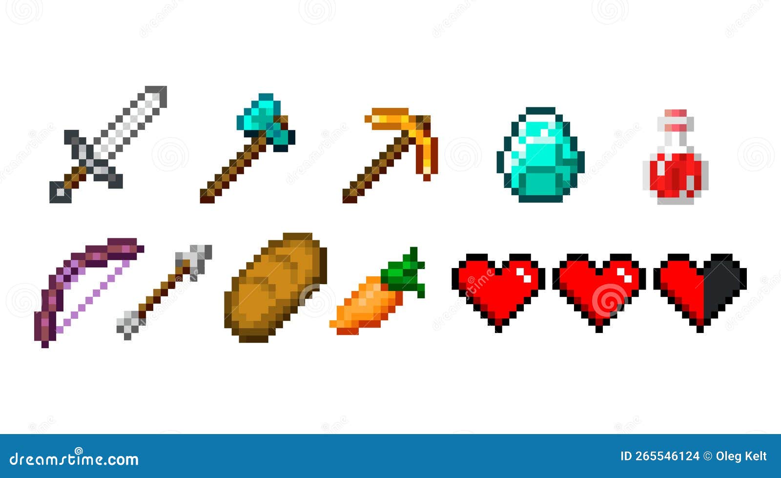 Set Of Vector Pixel Objects Objects For A Pixel Game Vector Illustration Stock Vector