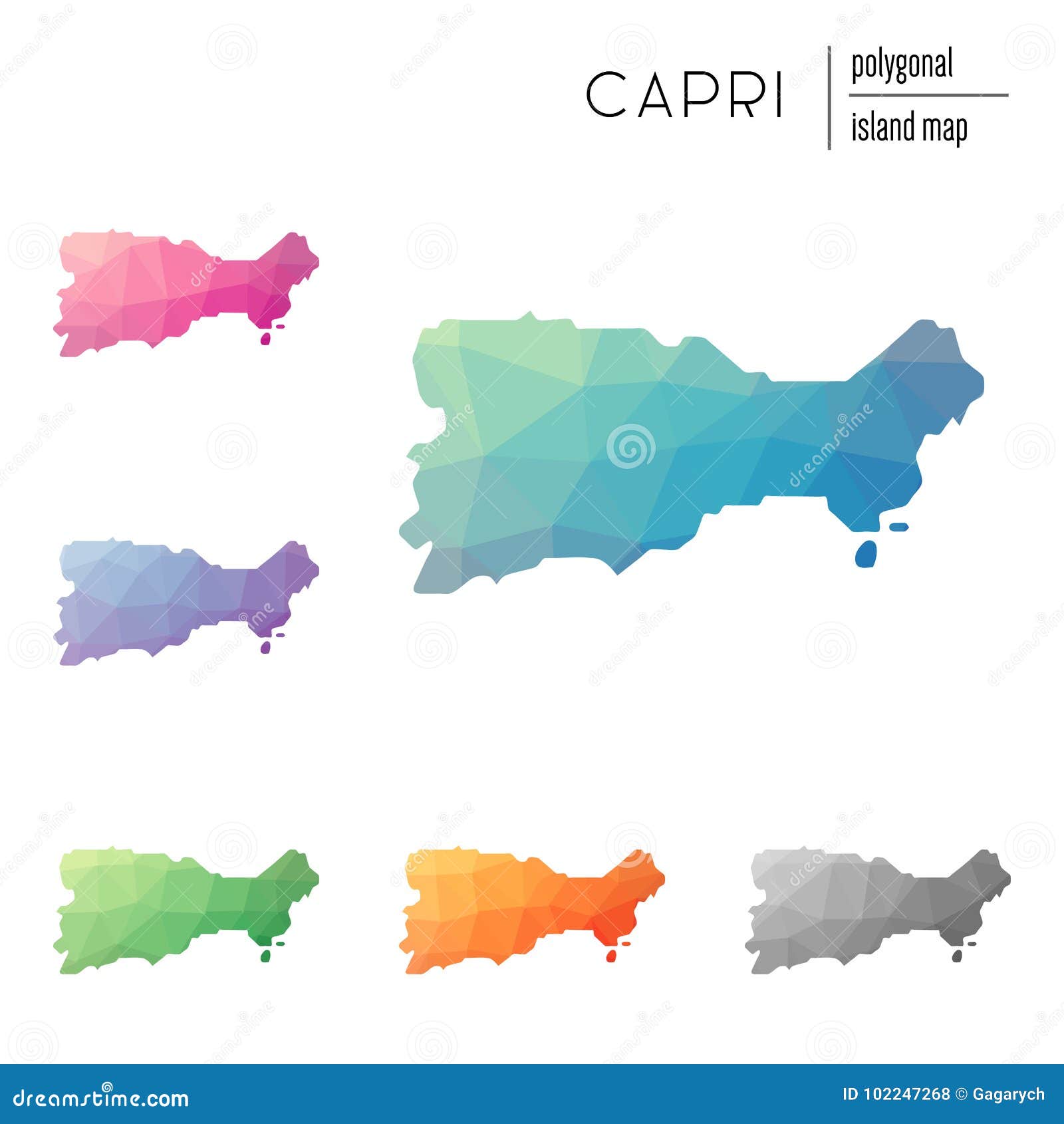 Set of Vector Polygonal Capri Maps Filled with. Stock Vector ...