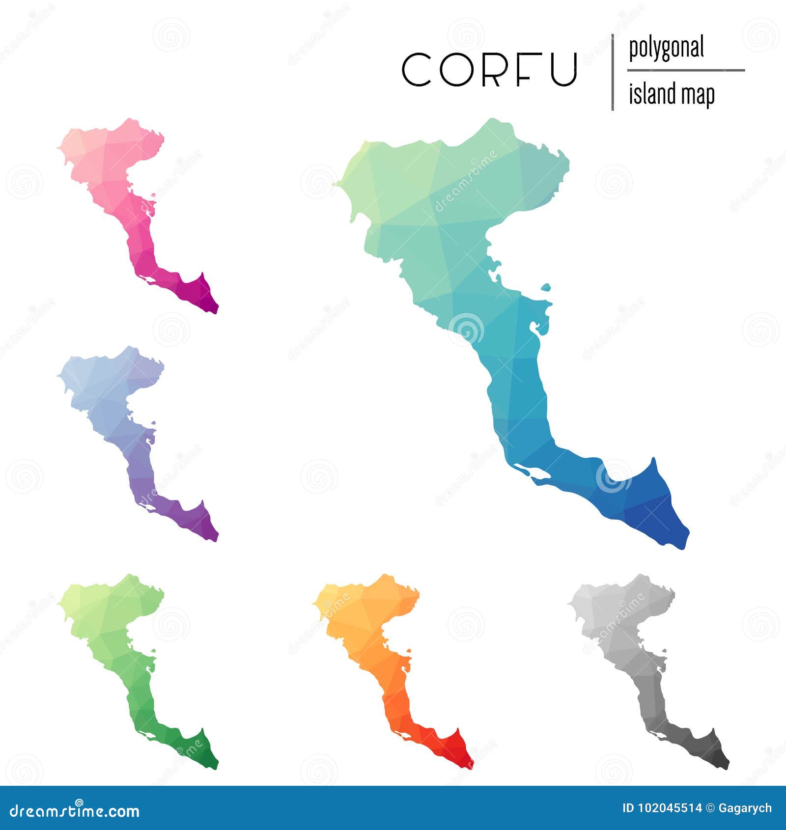 Set of Vector Polygonal Corfu Maps Filled with. Stock Vector ...