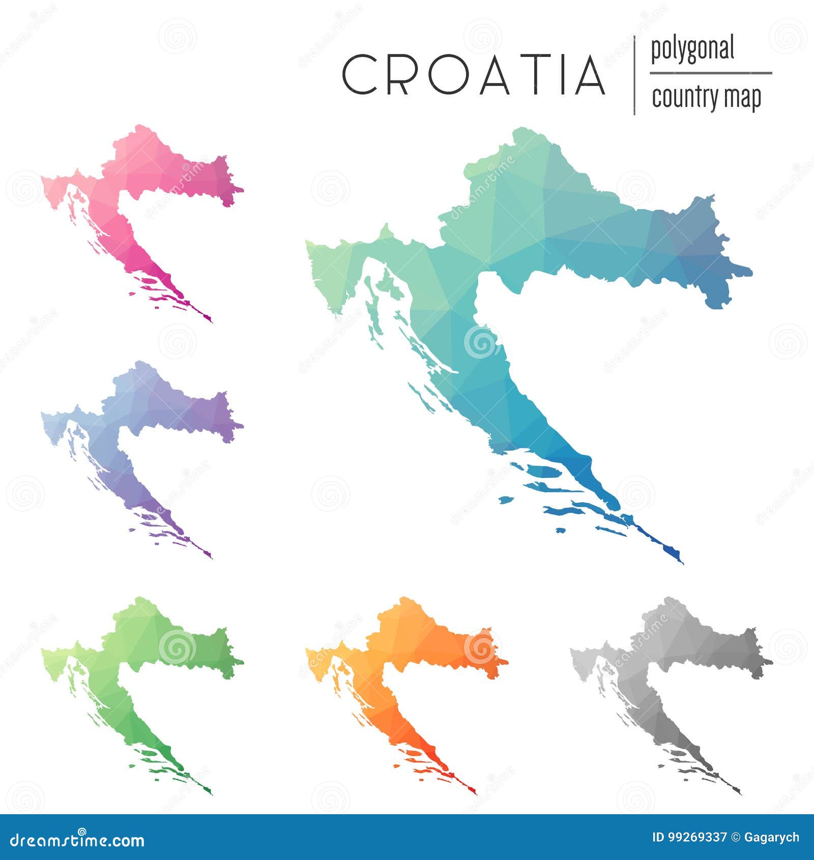 Set of Vector Polygonal Croatia Maps. Stock Vector - Illustration of ...