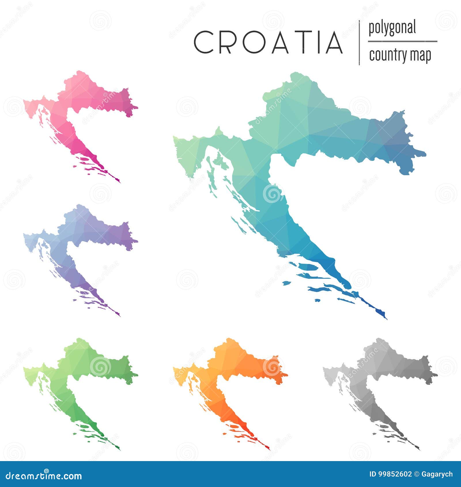Set of Vector Polygonal Croatia Maps. Stock Vector - Illustration of ...