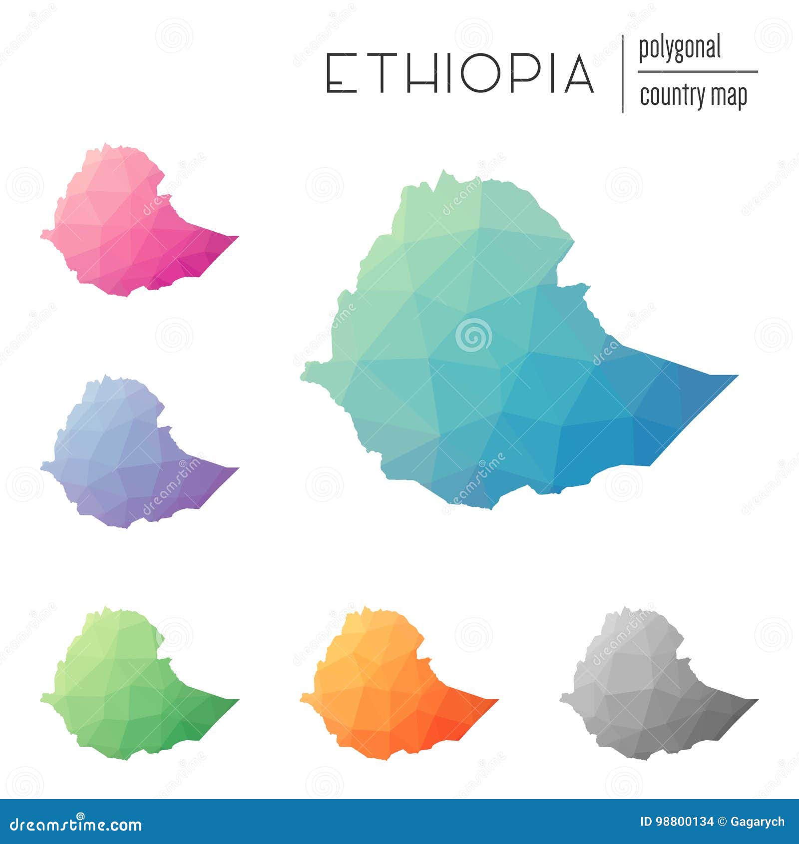 Set of Vector Polygonal Ethiopia Maps. Stock Vector - Illustration of ...