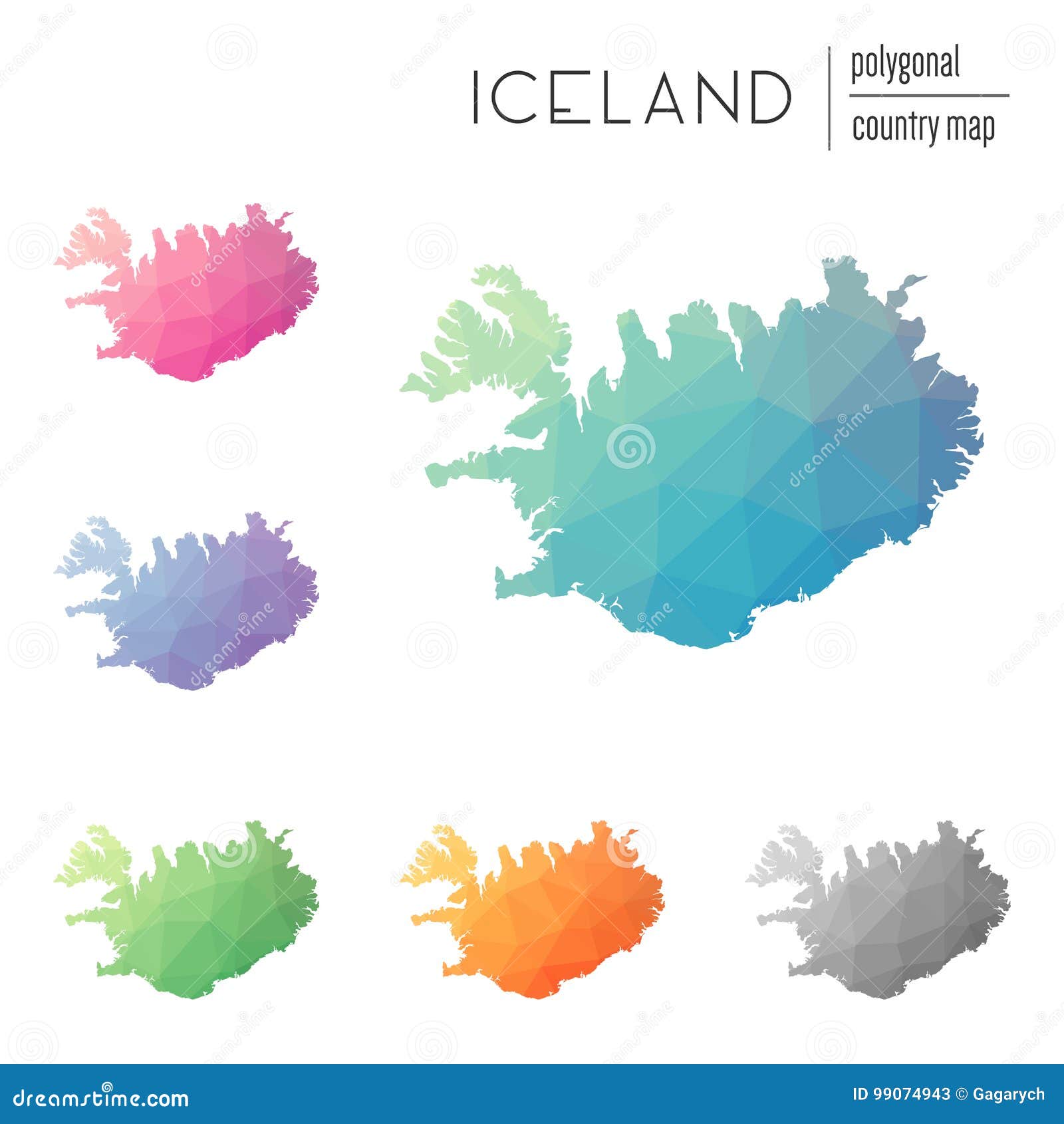Set of Vector Polygonal Iceland Maps. Stock Vector - Illustration of ...