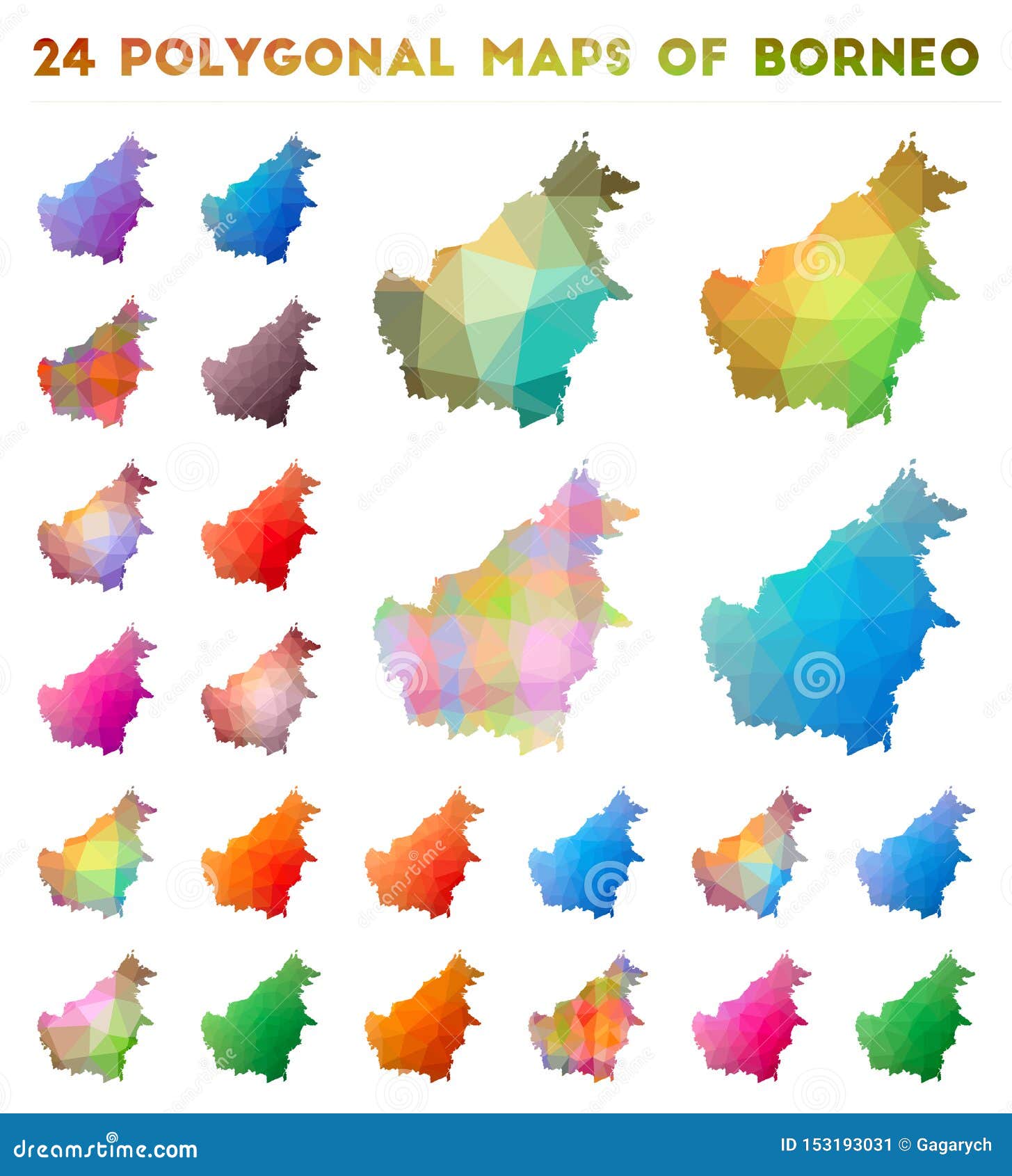 Set of Vector Polygonal Maps of Borneo. Stock Vector - Illustration of ...