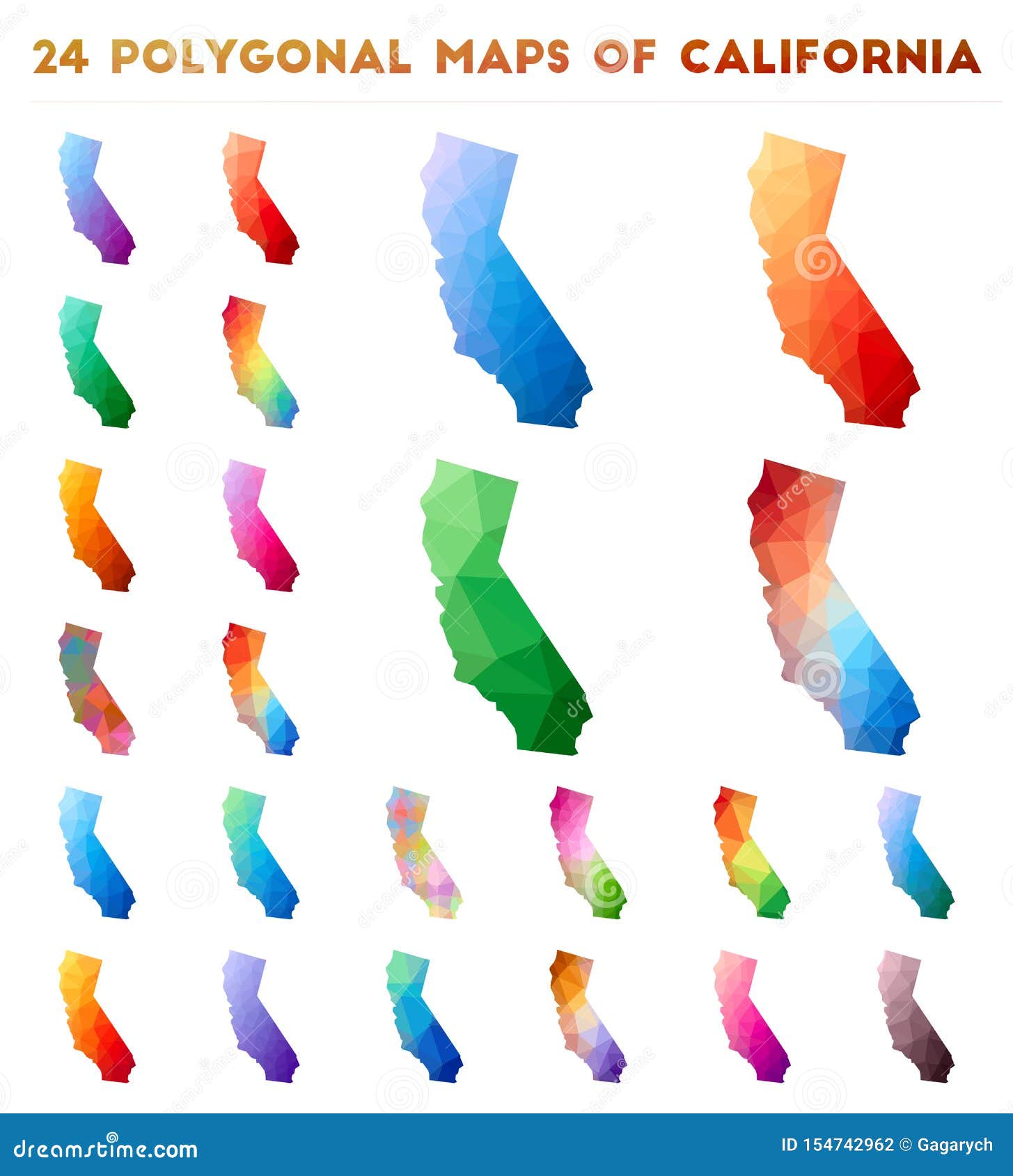 Set Vector Polygonal California Maps Stock Illustrations – 6 Set Vector ...