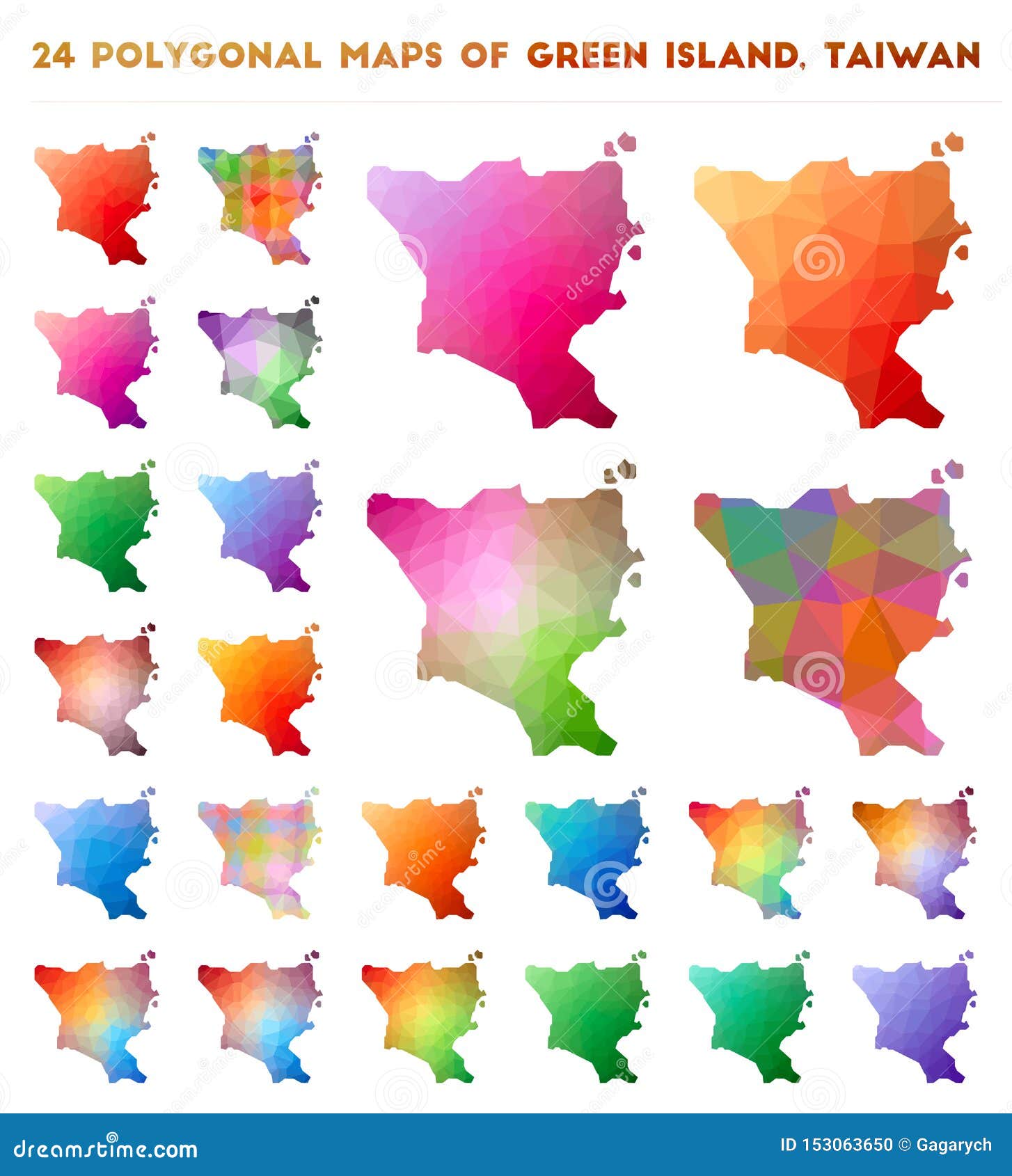 Set of Vector Polygonal Maps of Green Island. Stock Vector ...