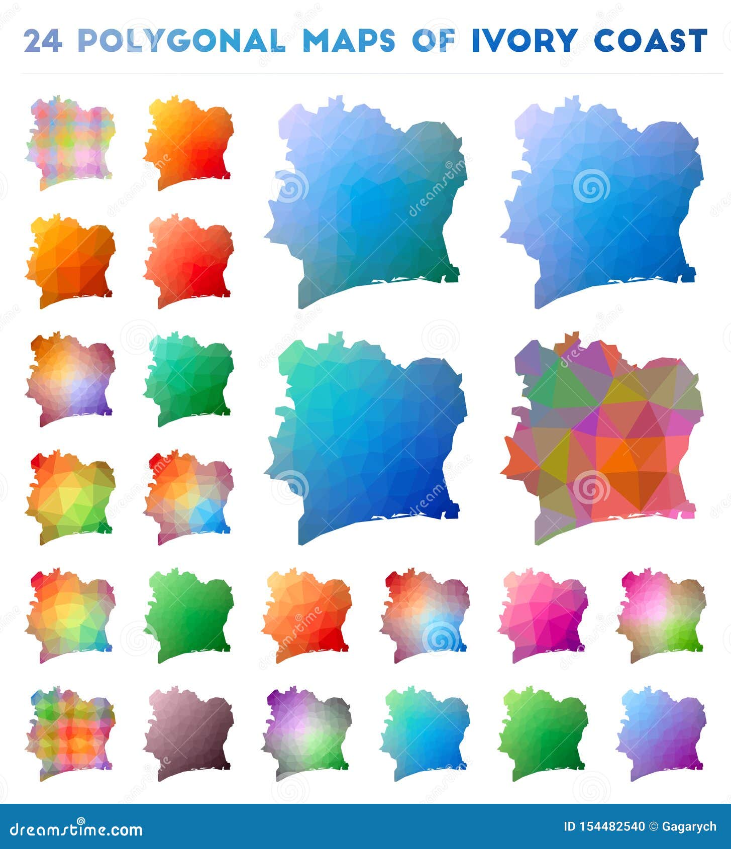 Set of Vector Polygonal Maps of Ivory Coast. Stock Vector ...