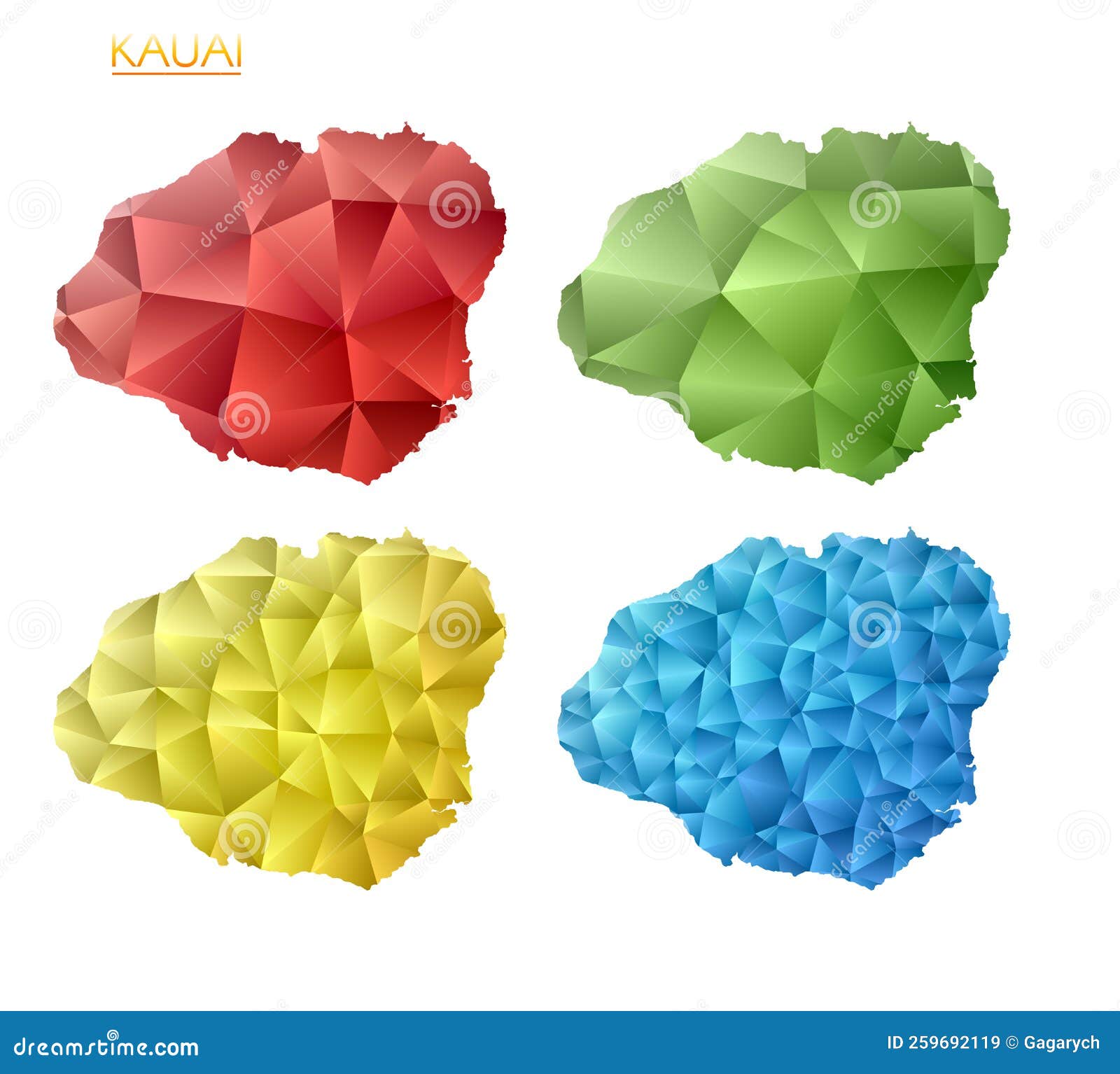 Set of Vector Polygonal Maps of Kauai. Stock Vector - Illustration of ...