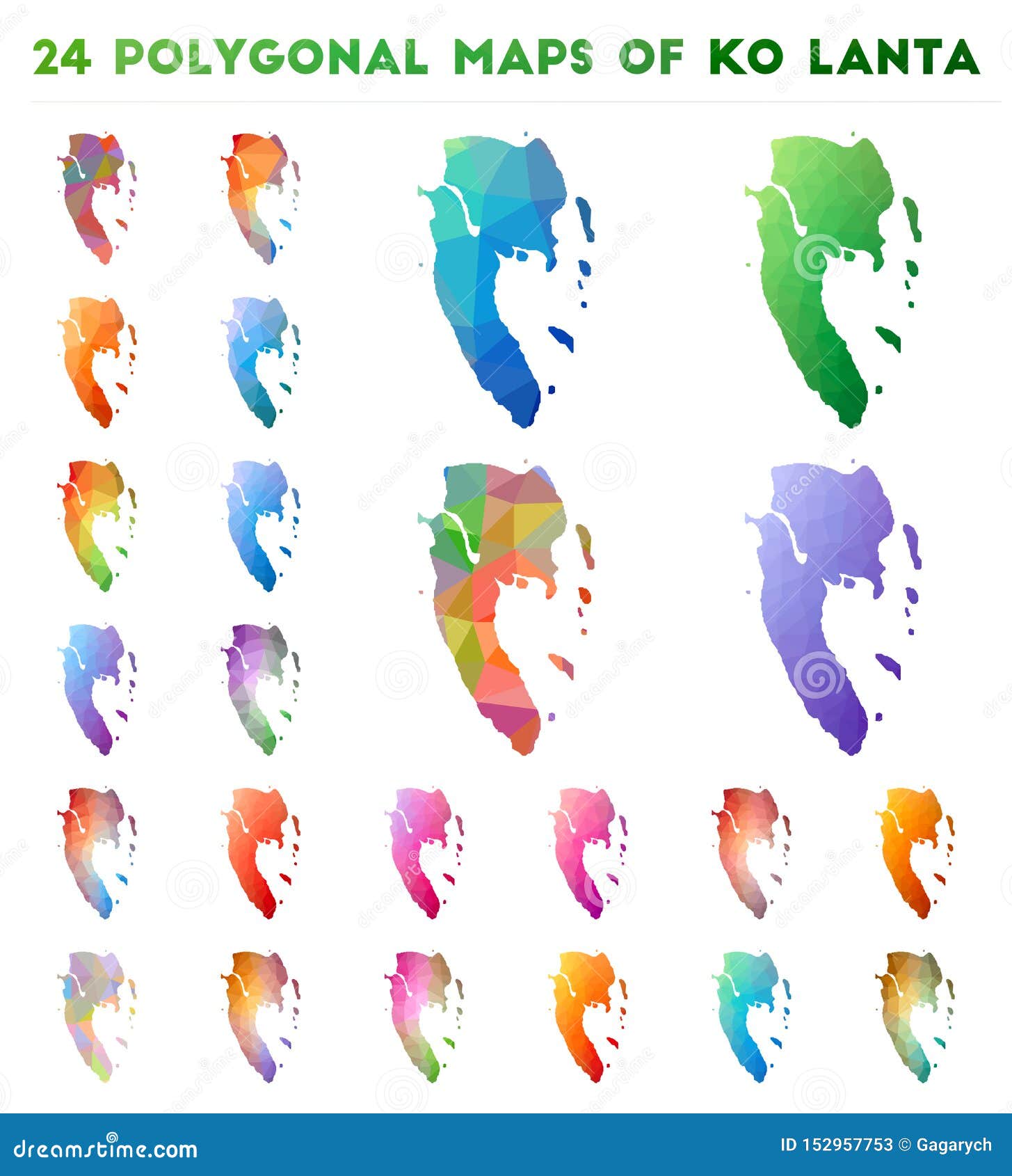 Set of Vector Polygonal Maps of Ko Lanta. Stock Vector - Illustration ...