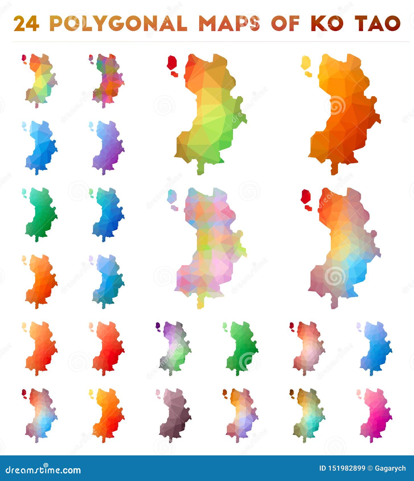 Set of Vector Polygonal Maps of Ko Tao. Stock Vector - Illustration of ...