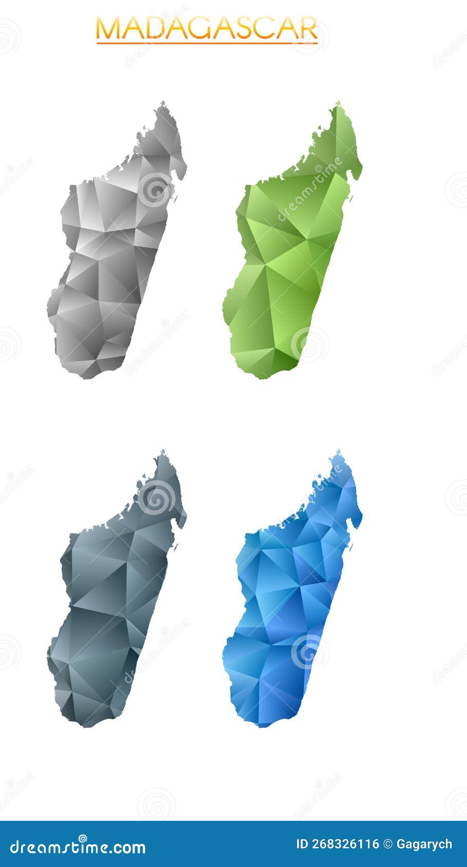 Set of Vector Polygonal Maps of Madagascar. Stock Vector - Illustration ...