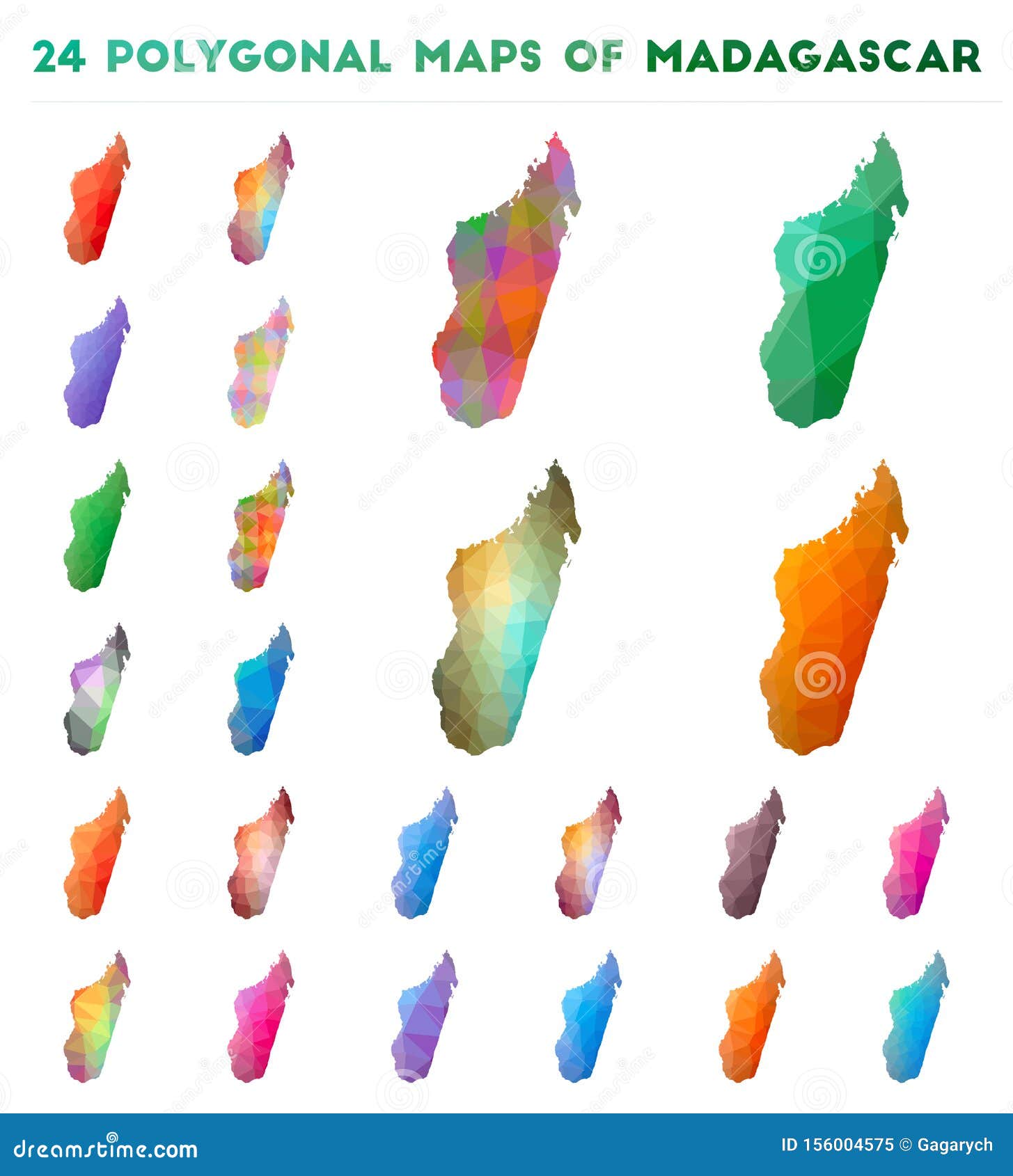 Set of Vector Polygonal Maps of Madagascar. Stock Vector - Illustration ...
