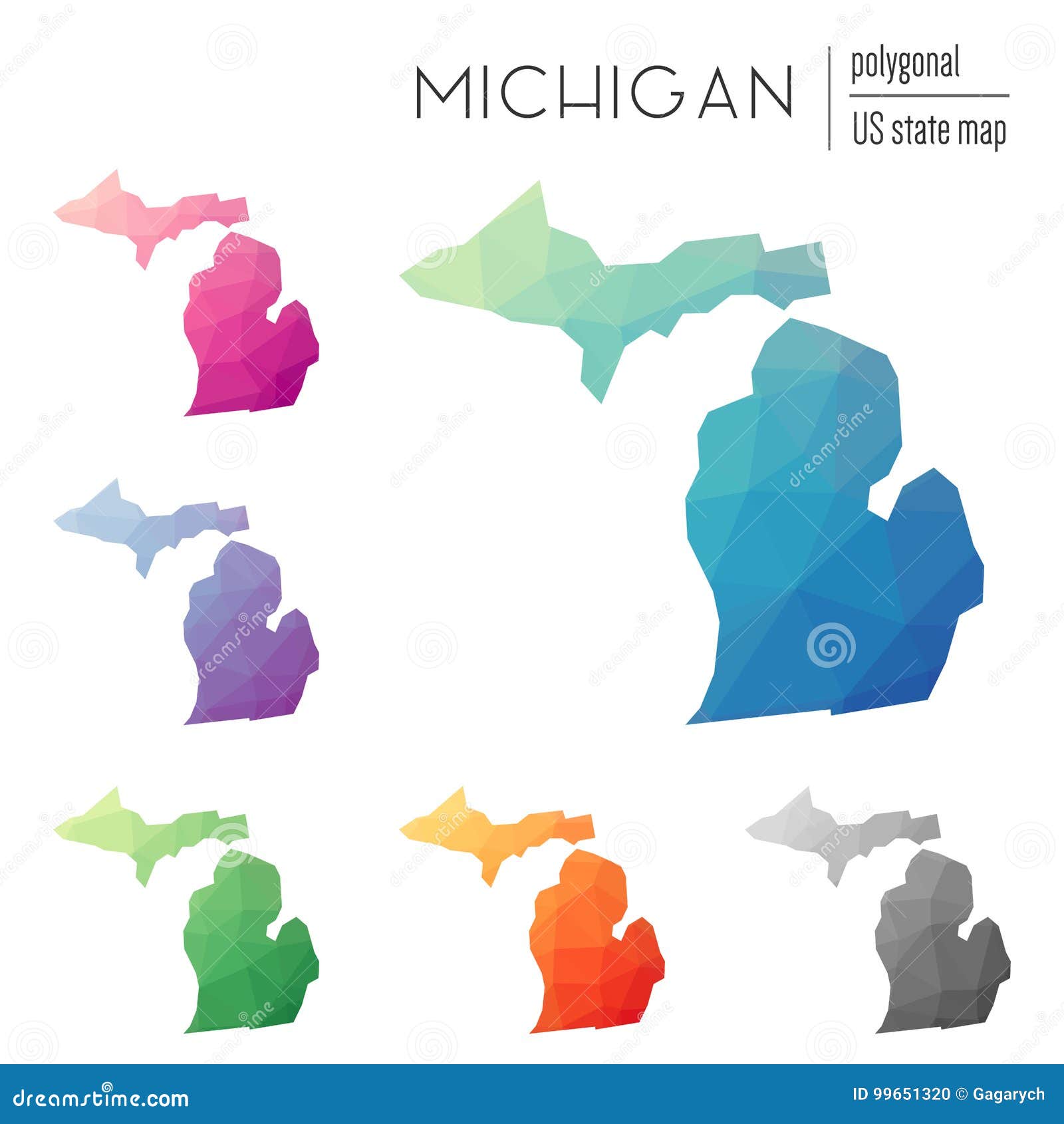 Set of Vector Polygonal Michigan Maps. Stock Vector - Illustration of ...