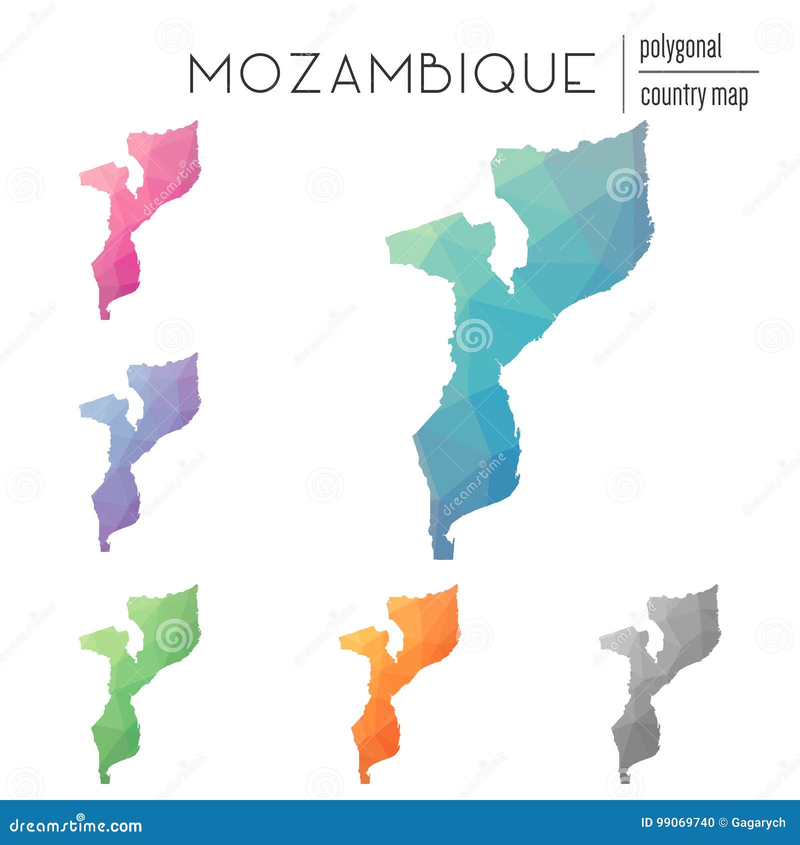 Set of Vector Polygonal Mozambique Maps. Stock Vector - Illustration of ...