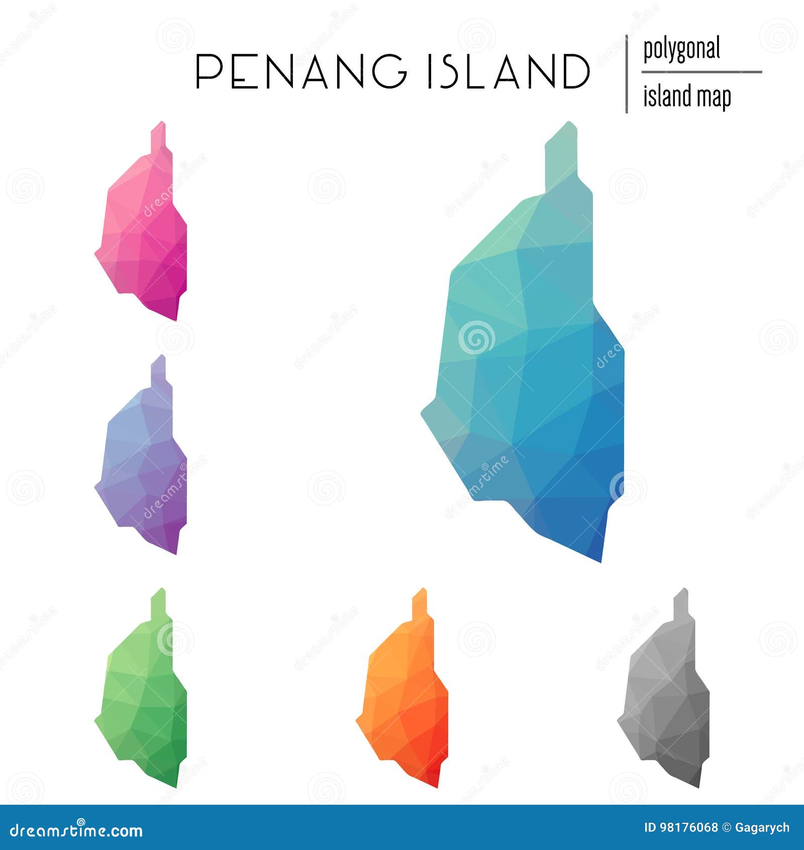 Set of Vector Polygonal Penang Island Maps Filled. Stock Vector ...