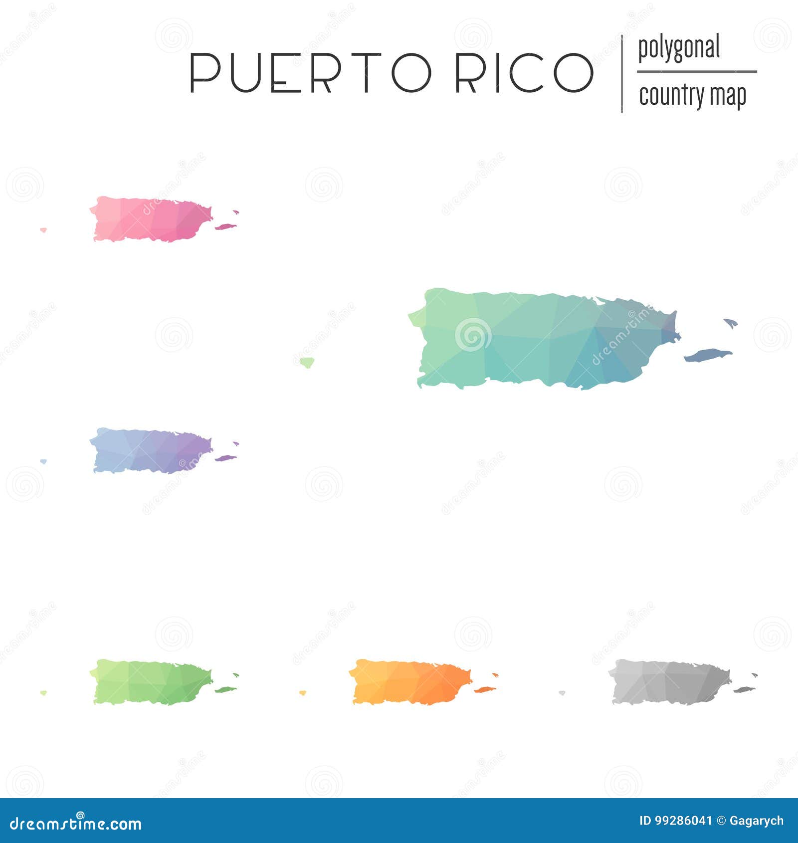 Set of Vector Polygonal Puerto Rico Maps. Stock Vector - Illustration ...