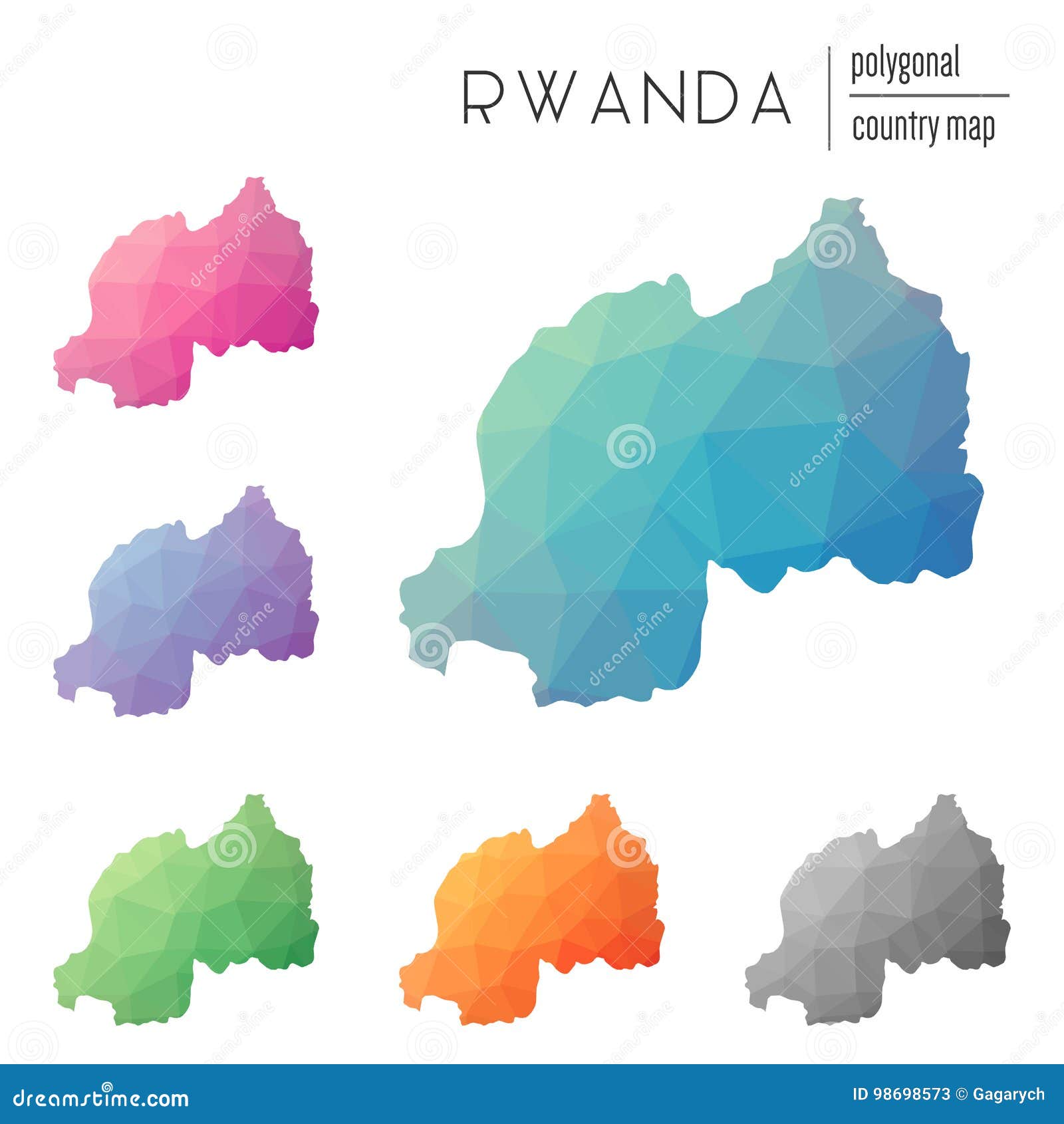 Set of Vector Polygonal Rwanda Maps. Stock Vector - Illustration of ...