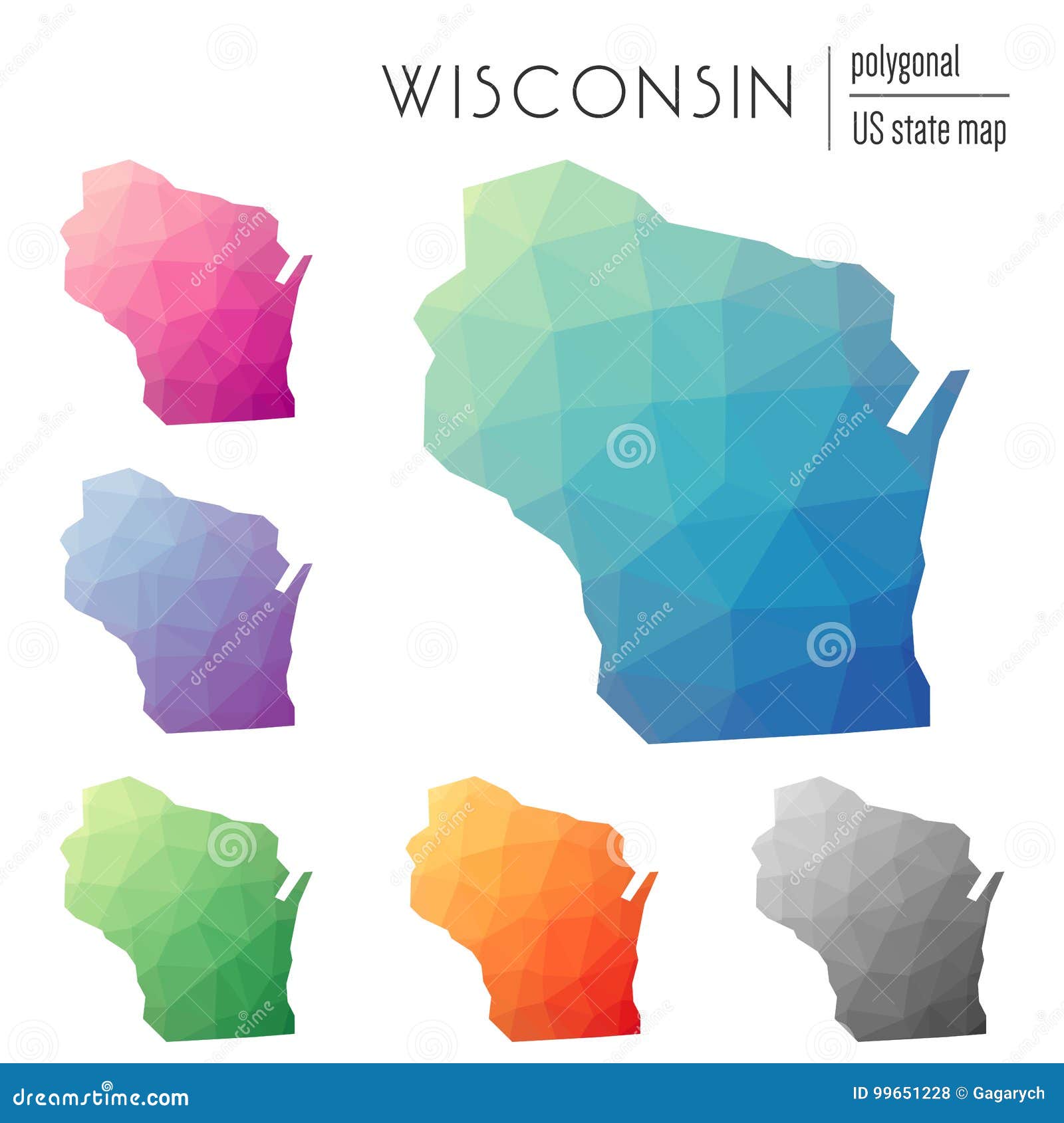 Set of Vector Polygonal Wisconsin Maps. Stock Vector - Illustration of ...